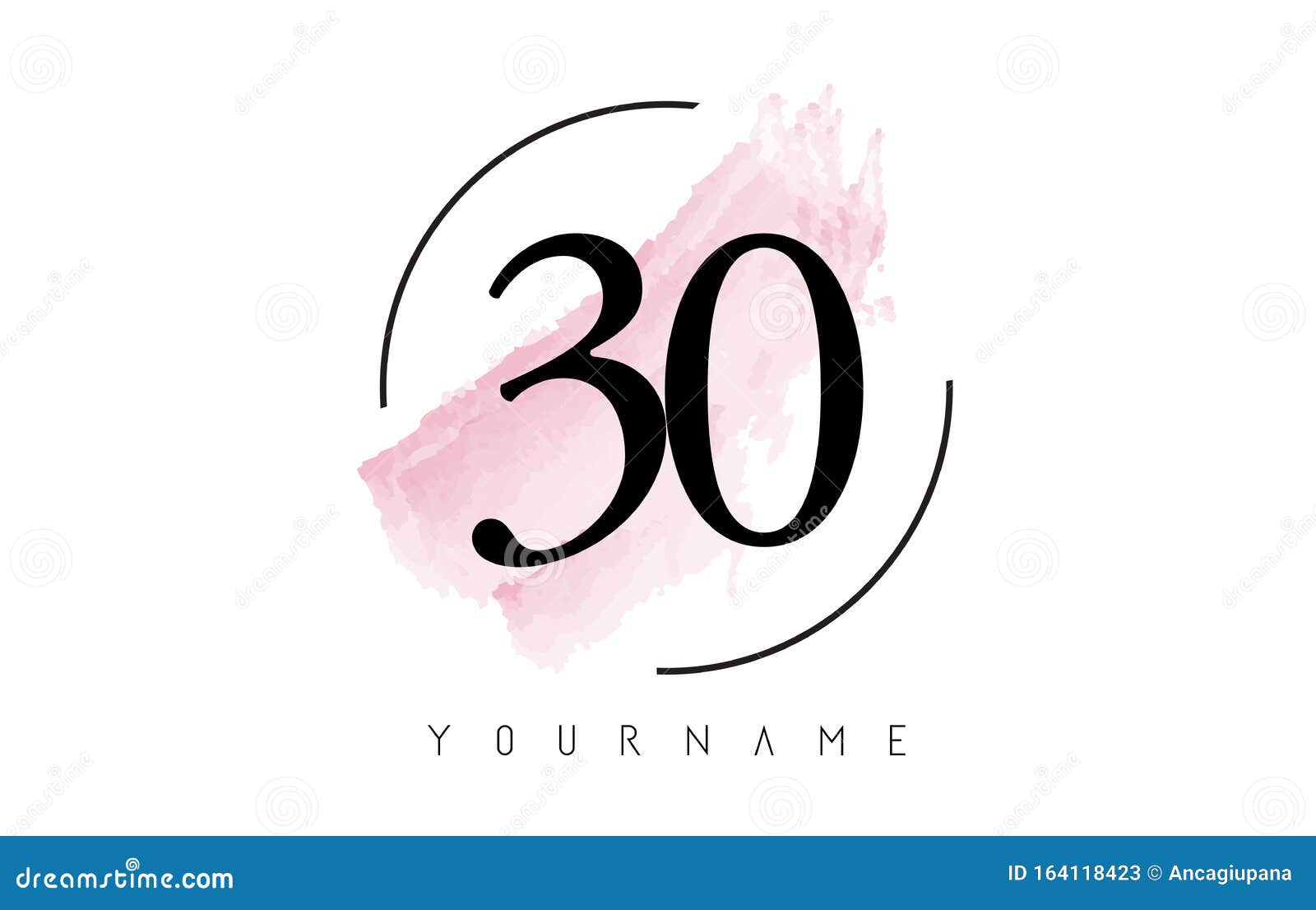 Number 30 Watercolor Stroke Logo Design with Circular Brush Pattern ...
