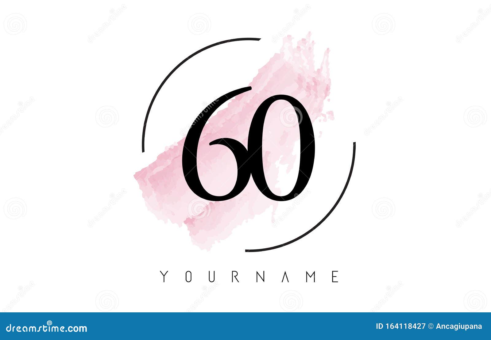 Number 60 Watercolor Stroke Logo Design with Circular Brush Pattern ...