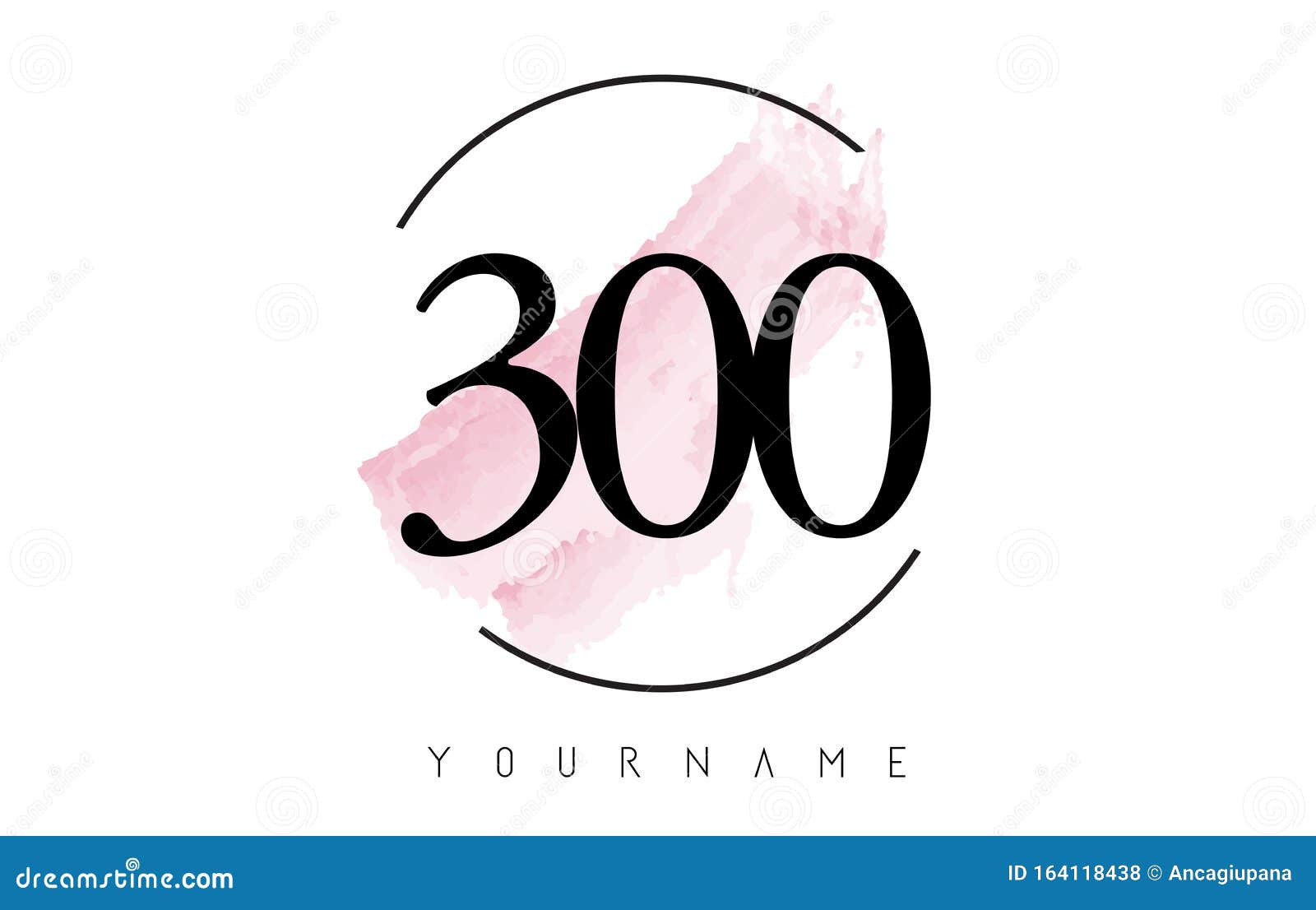 Number 300 Watercolor Stroke Logo Design with Circular Brush Pattern ...