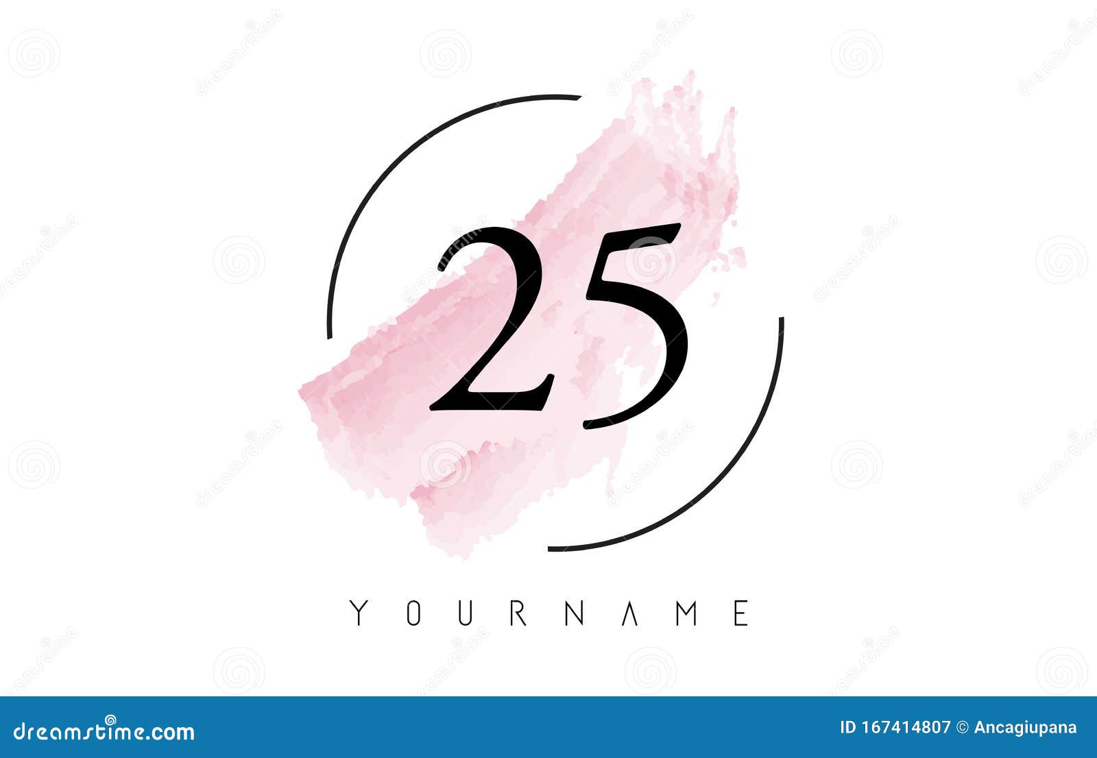 Number 25 Watercolor Stroke Logo Design with Circular Brush Pattern 向量 ...