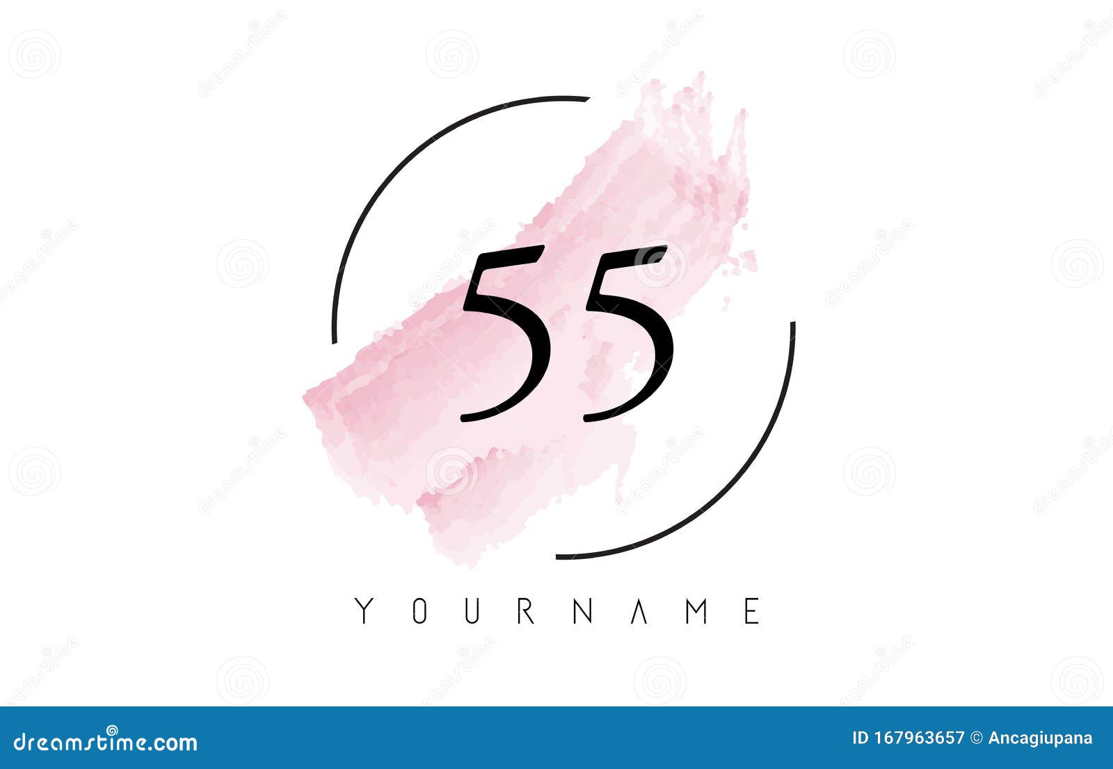 Number 55 Watercolor Stroke Logo Design with Circular Brush Pattern ...