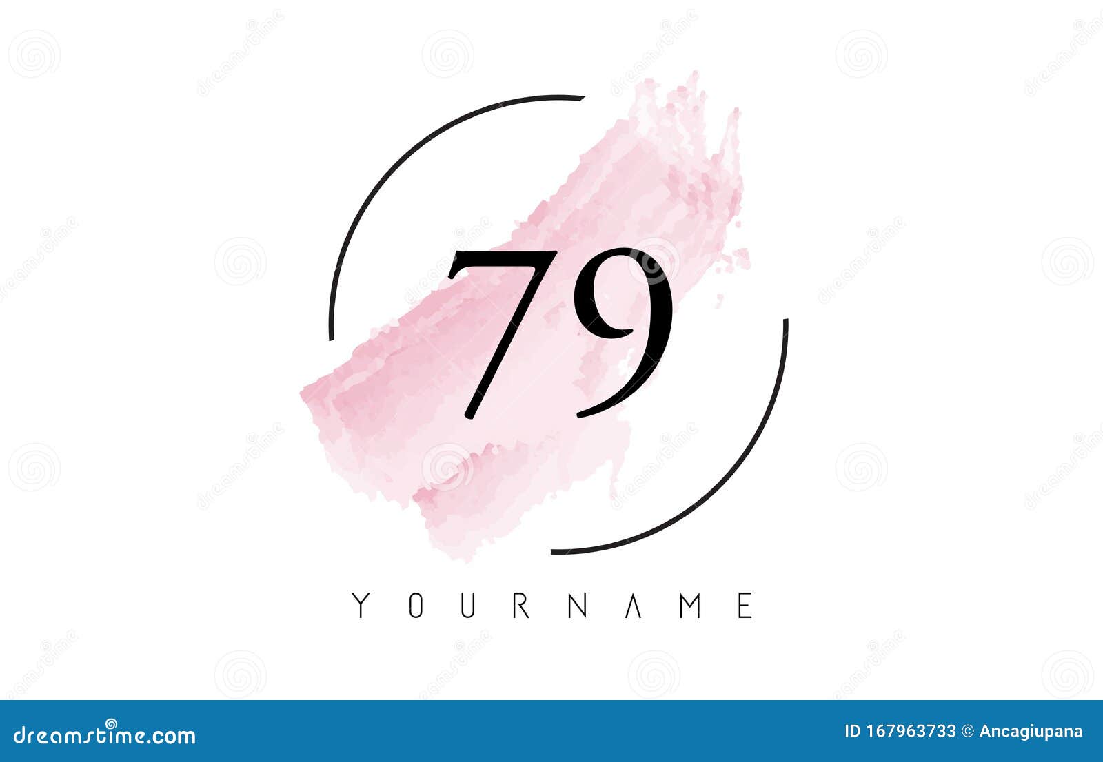 Number 79 Watercolor Stroke Logo Design with Circular Brush Pattern ...
