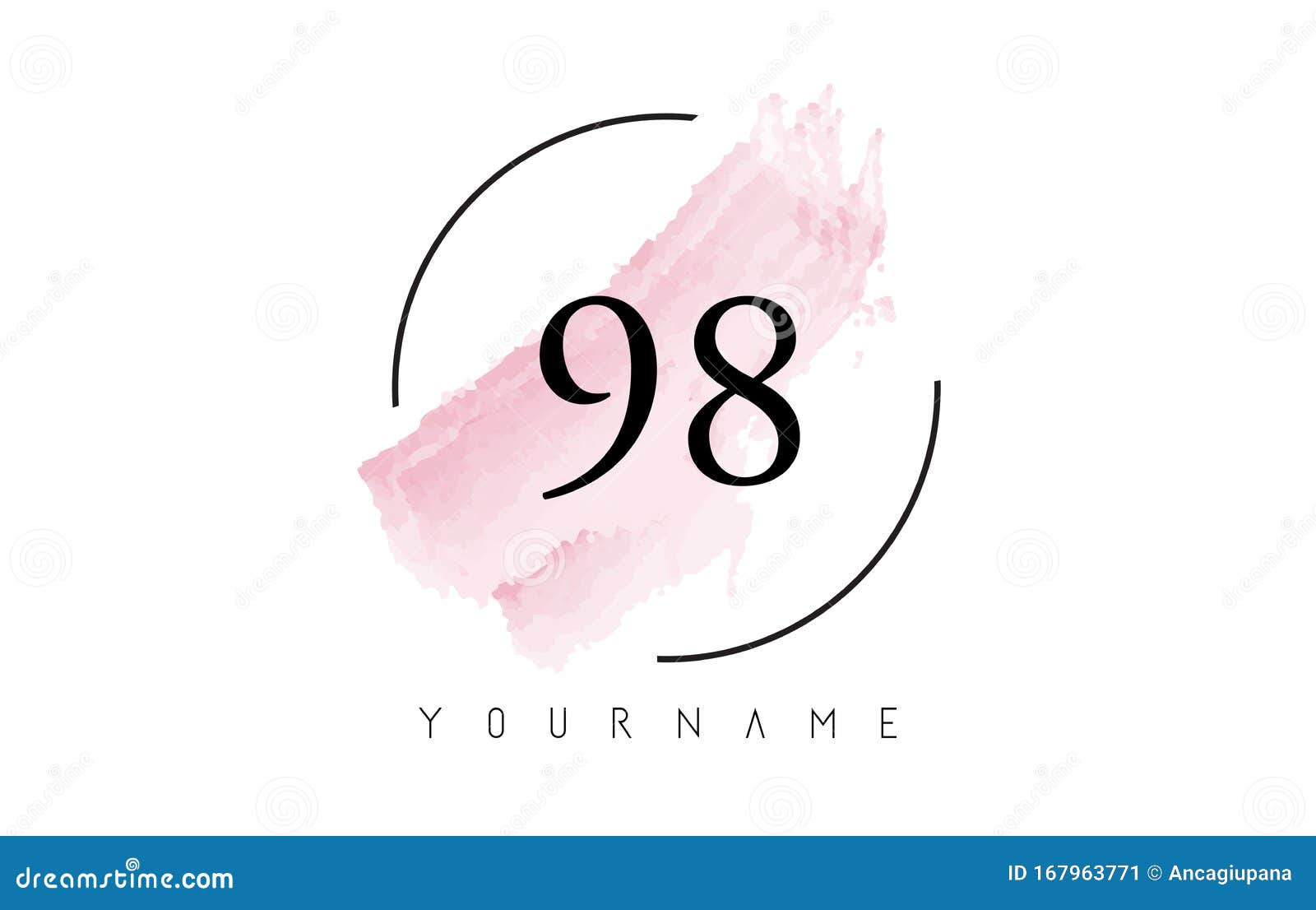 Number 98 Watercolor Stroke Logo Design with Circular Brush Pattern ...