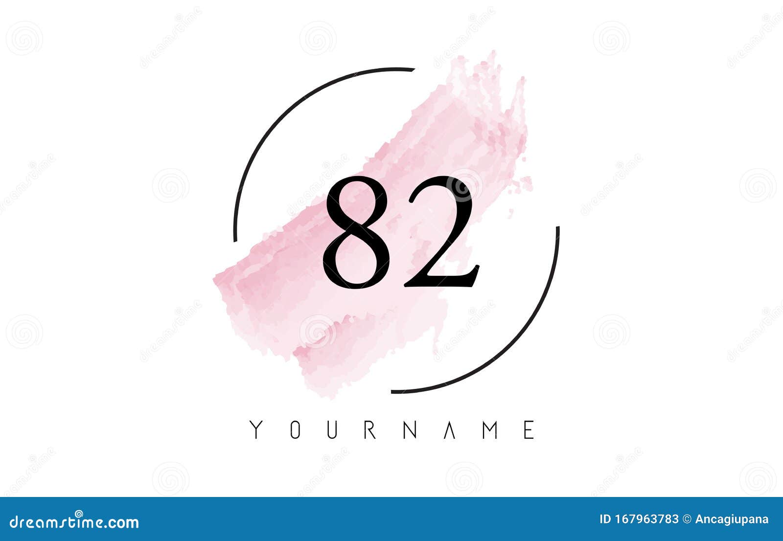 Number 82 Watercolor Stroke Logo Design with Circular Brush Pattern ...