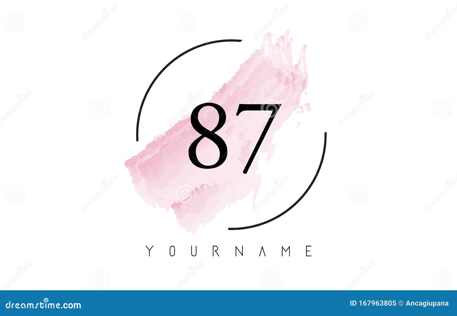 Number 87 Watercolor Stroke Logo Design with Circular Brush Pattern ...