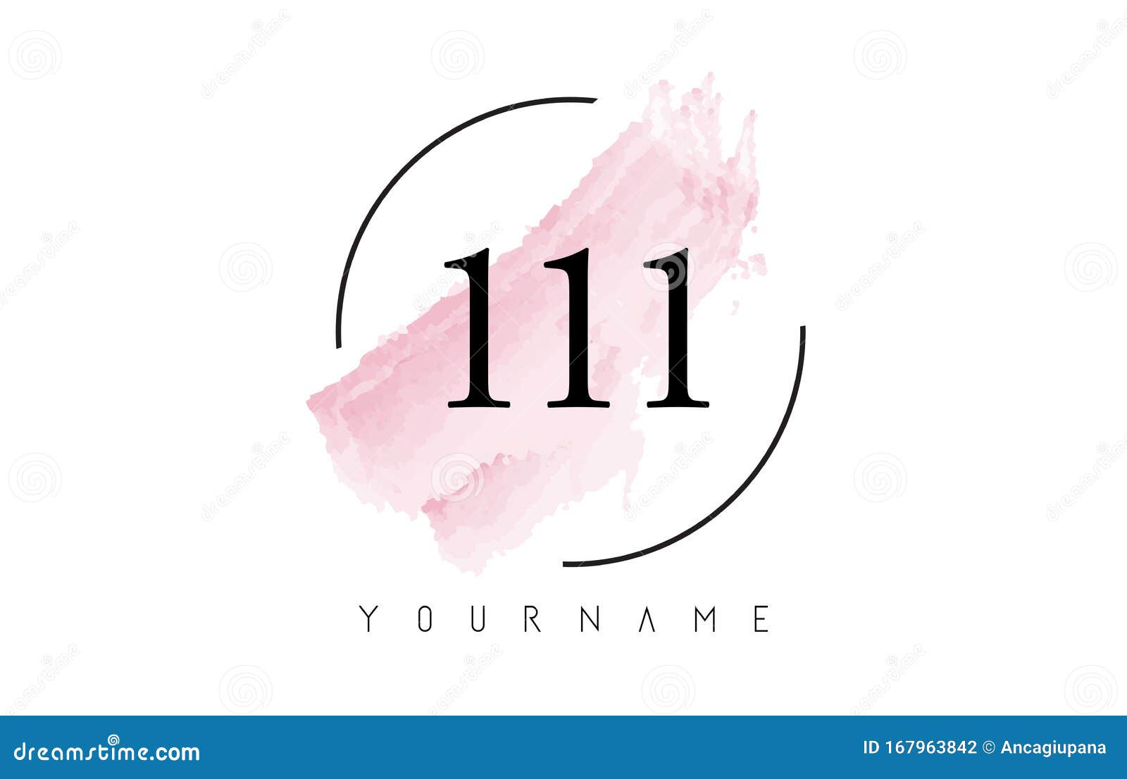 Number 111 Watercolor Stroke Logo Design with Circular Brush Pattern ...