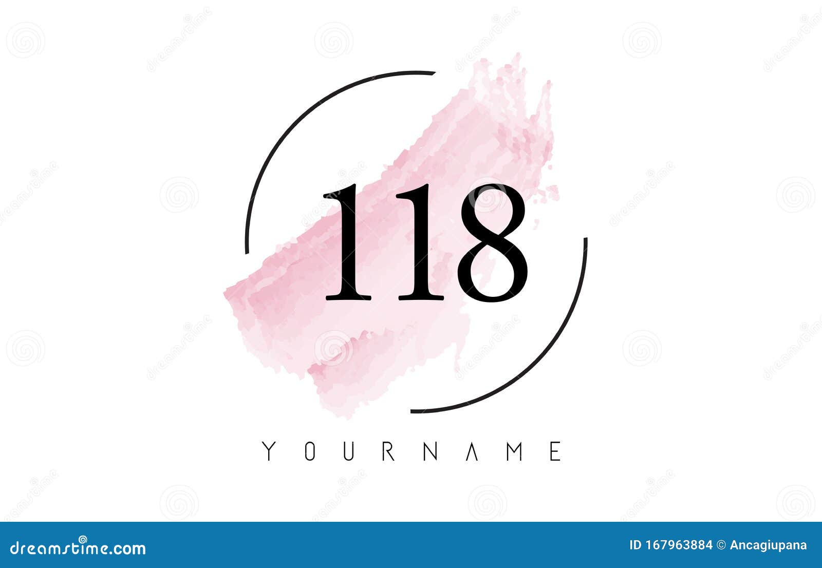 Number 118 Watercolor Stroke Logo Design with Circular Brush Pattern ...