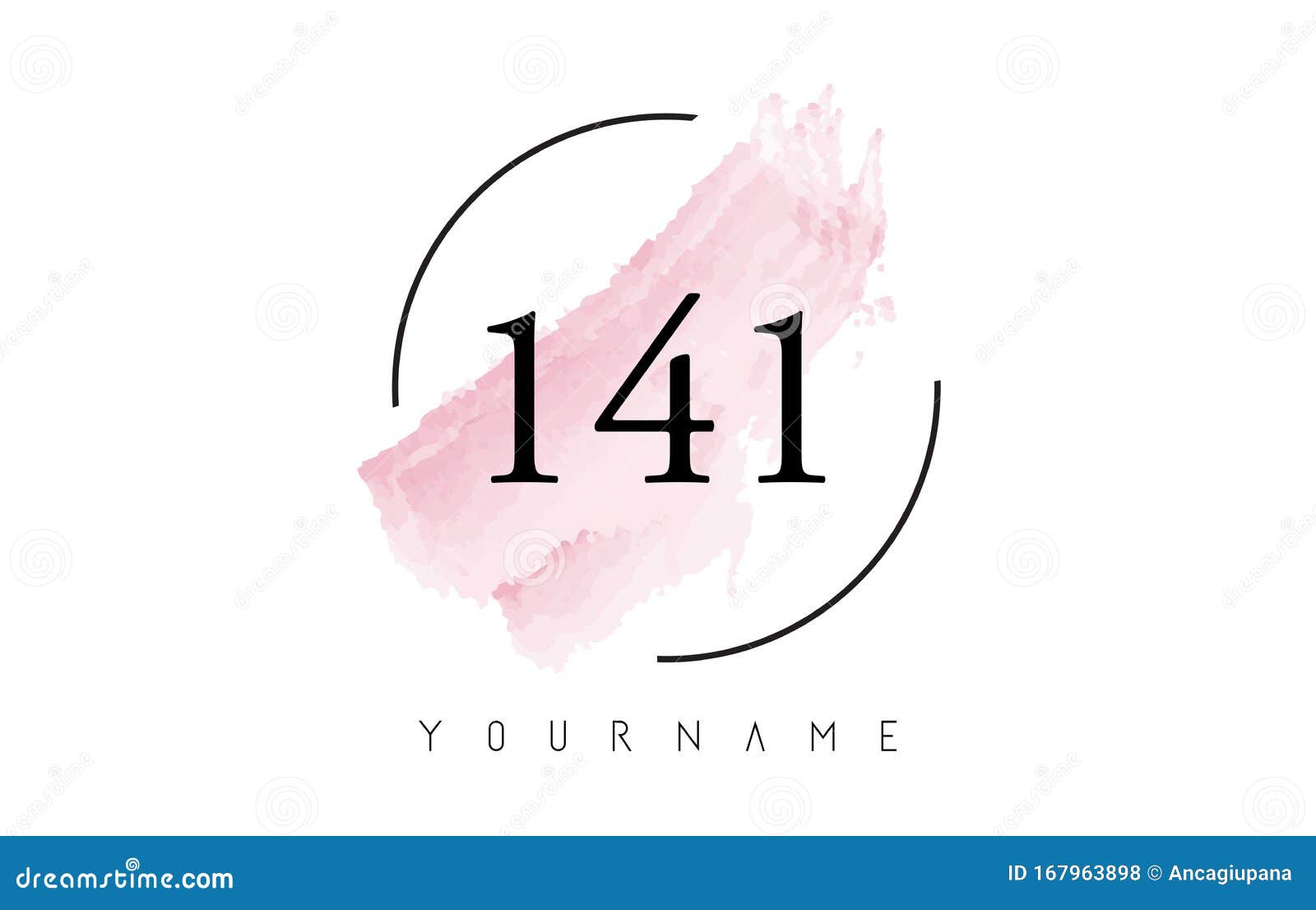 Number 141 Watercolor Stroke Logo Design with Circular Brush Pattern ...