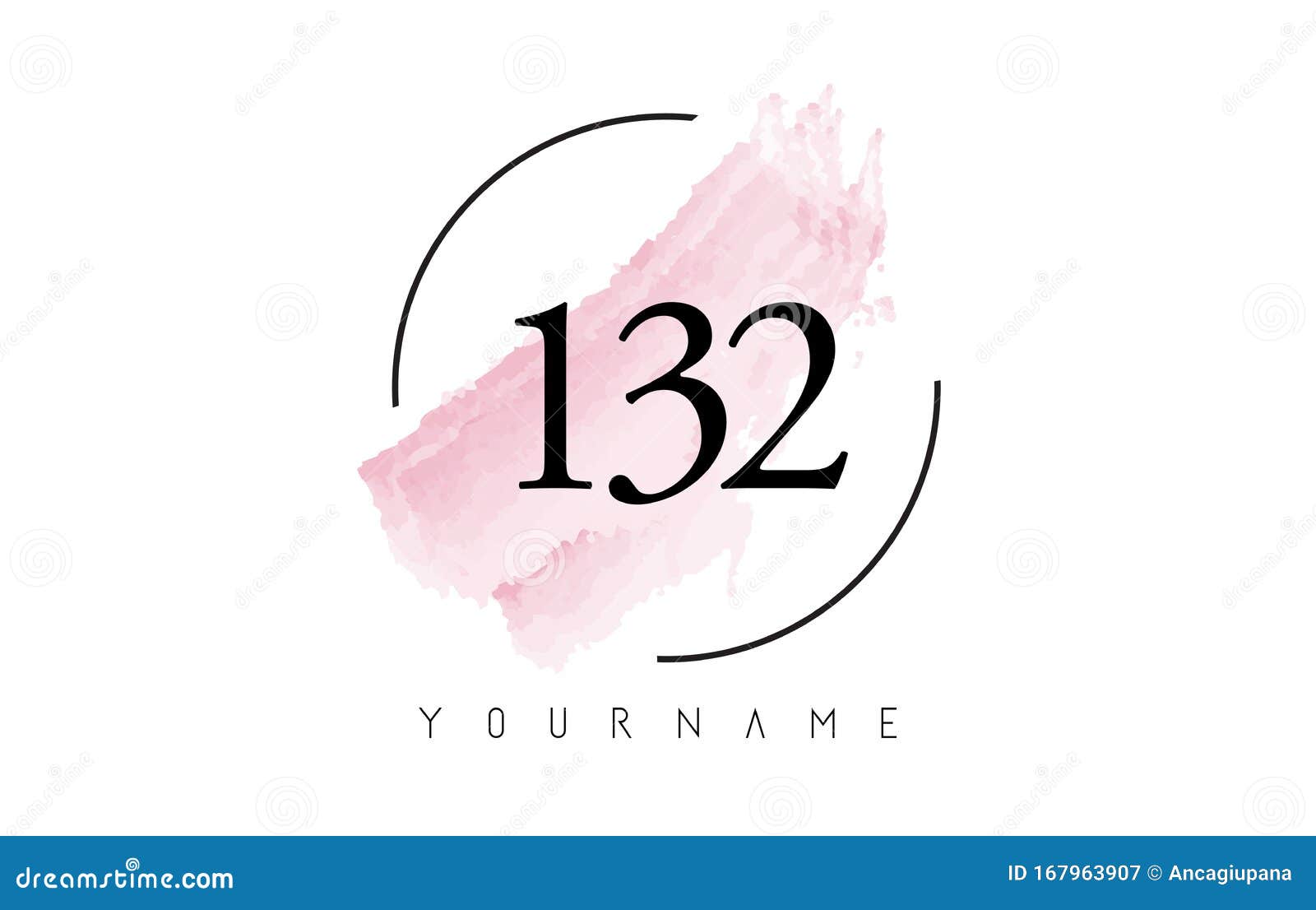 Number 132 Watercolor Stroke Logo Design with Circular Brush Pattern 向量 ...