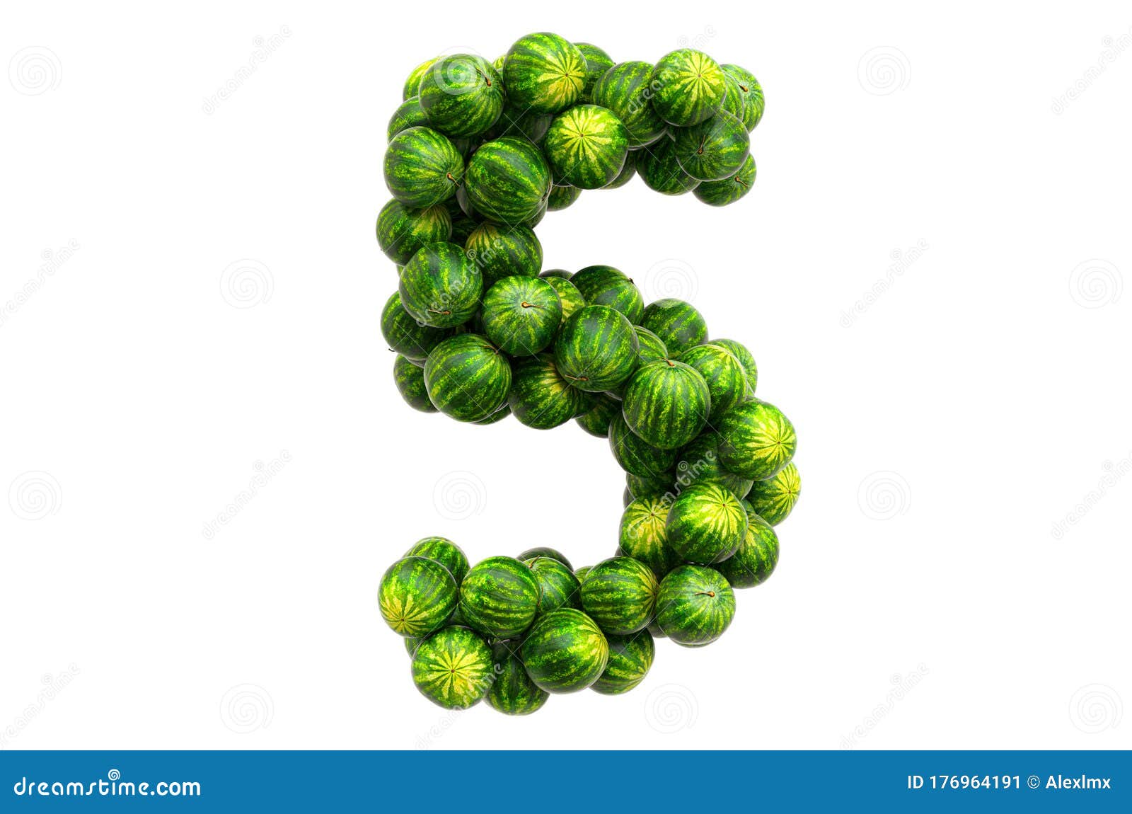 Number 5 from Watermelons, 3D Rendering Stock Illustration ...
