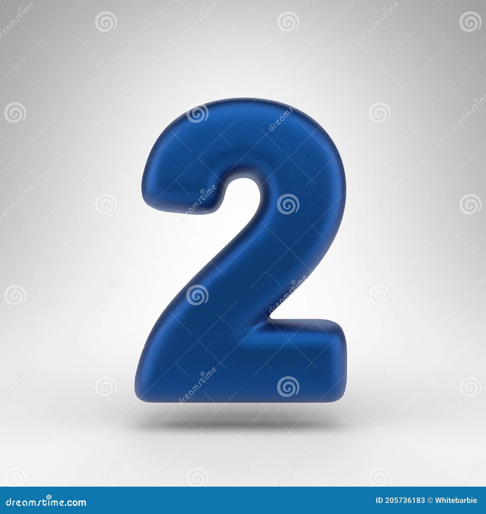 Number 2 on White Background. Anodized Blue 3D Number with Matte ...