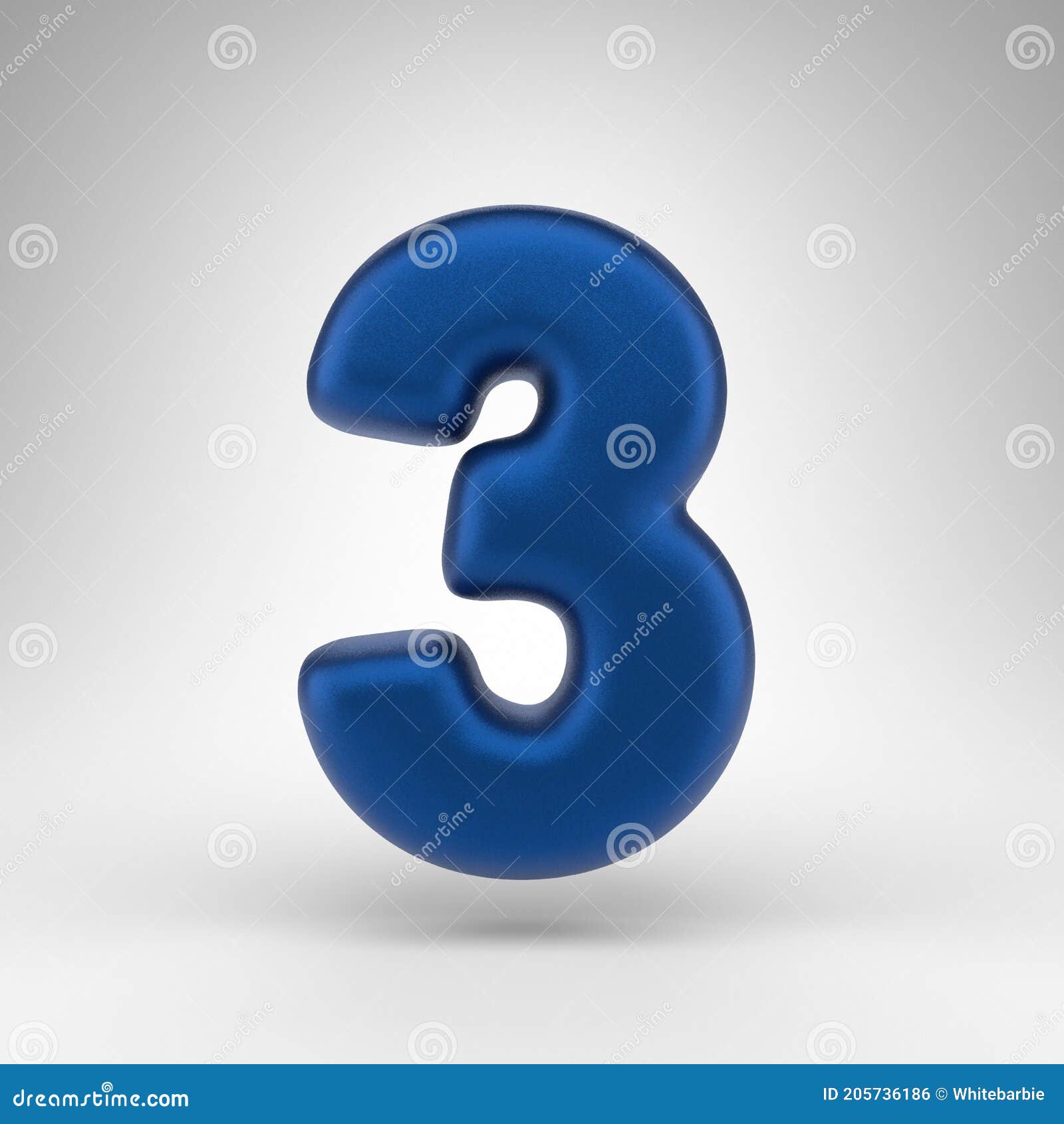 Number 3 On White Background. Anodized Blue 3D Number With Matte ...