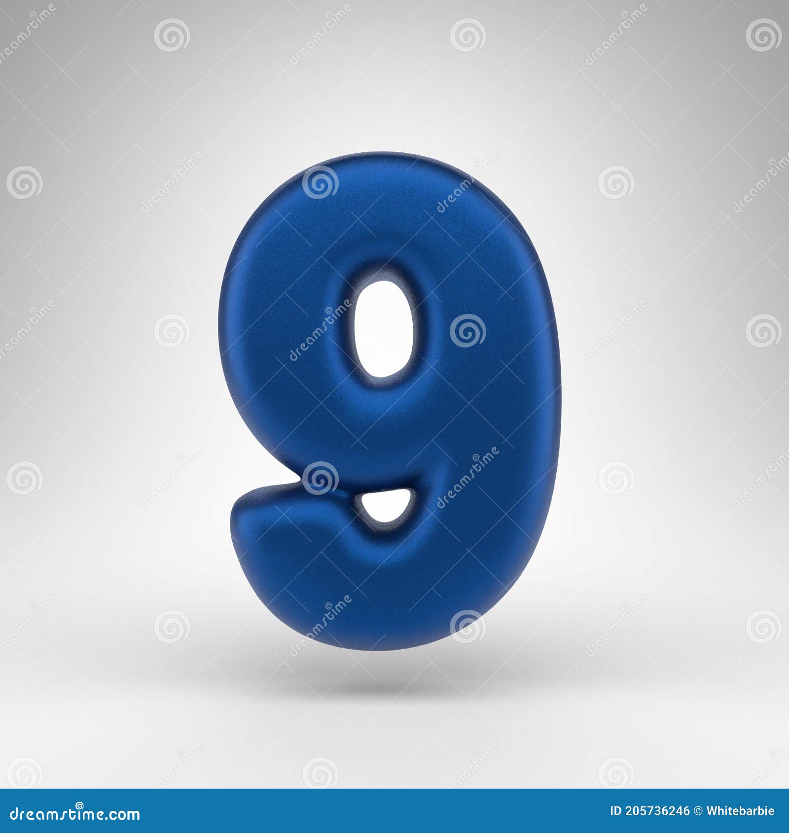 Number 9 on White Background. Anodized Blue 3D Number with Matte ...