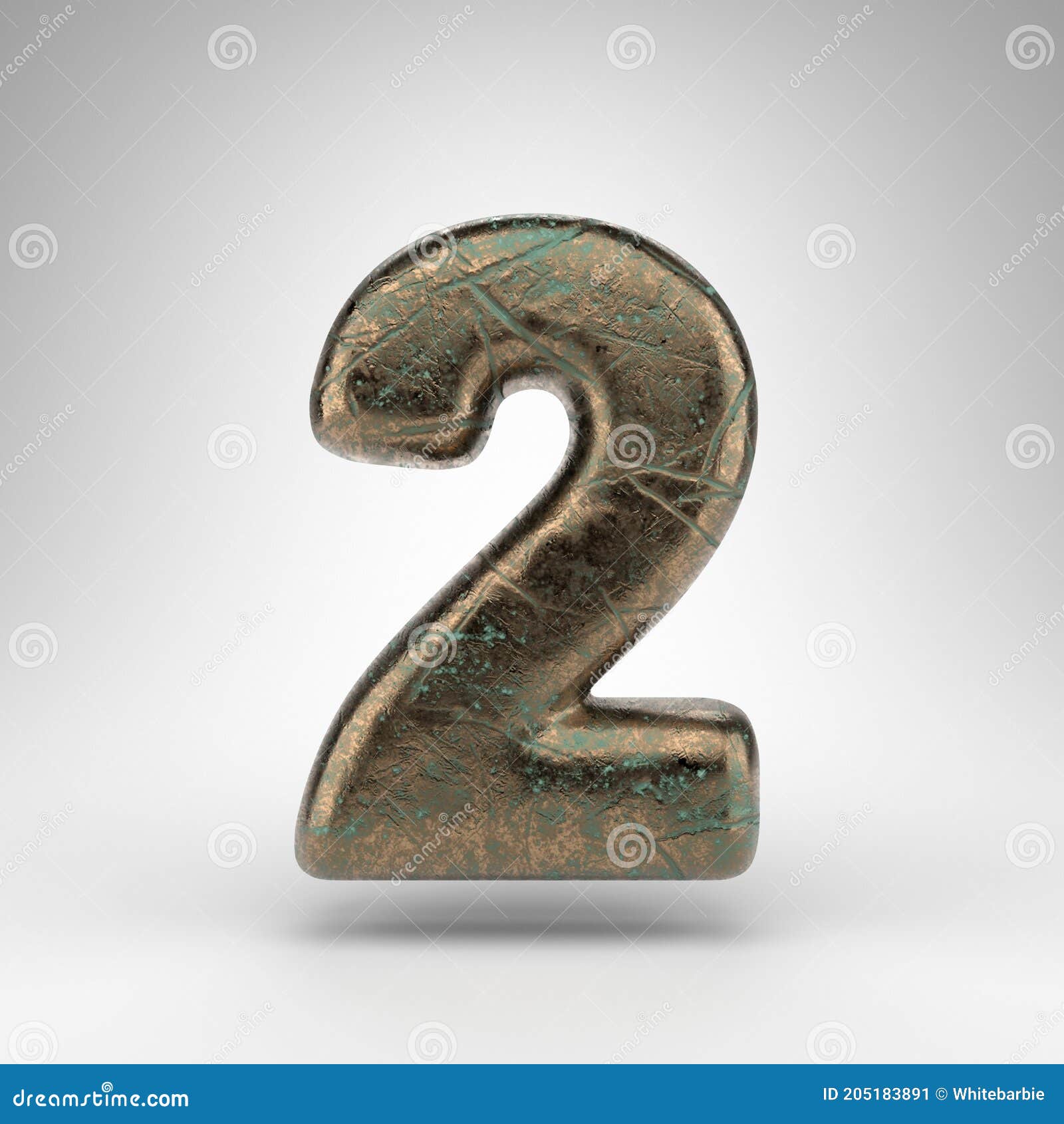 Number 2 on White Background. Bronze 3D Number with Oxidized Scratched ...