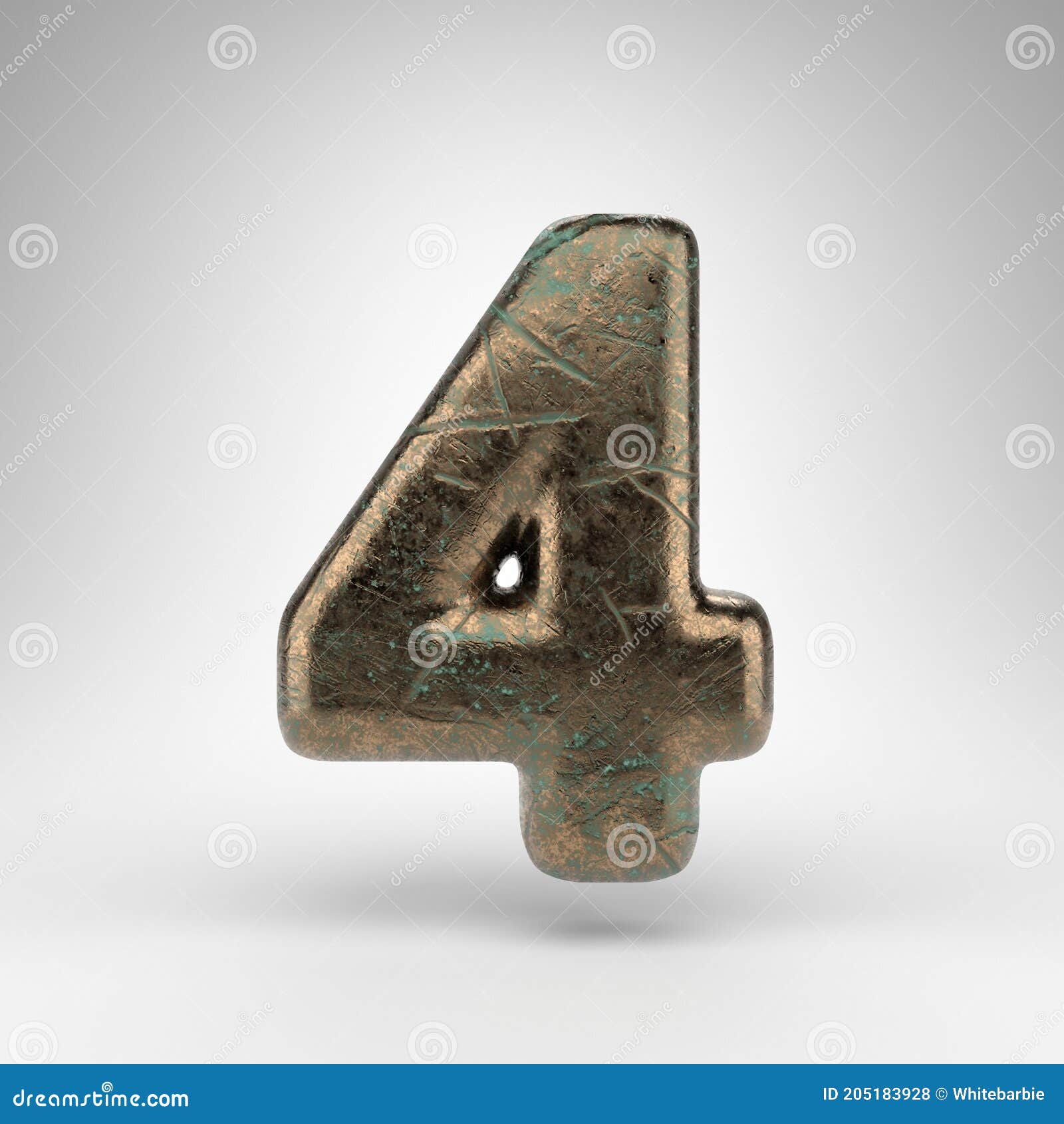 Number 4 on White Background. Bronze 3D Number with Oxidized Scratched ...