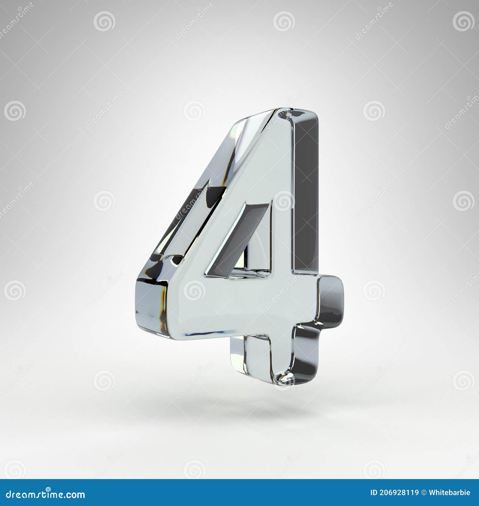 Number 4 on White Background. Camera Lens Transparent Glass 3D Number ...
