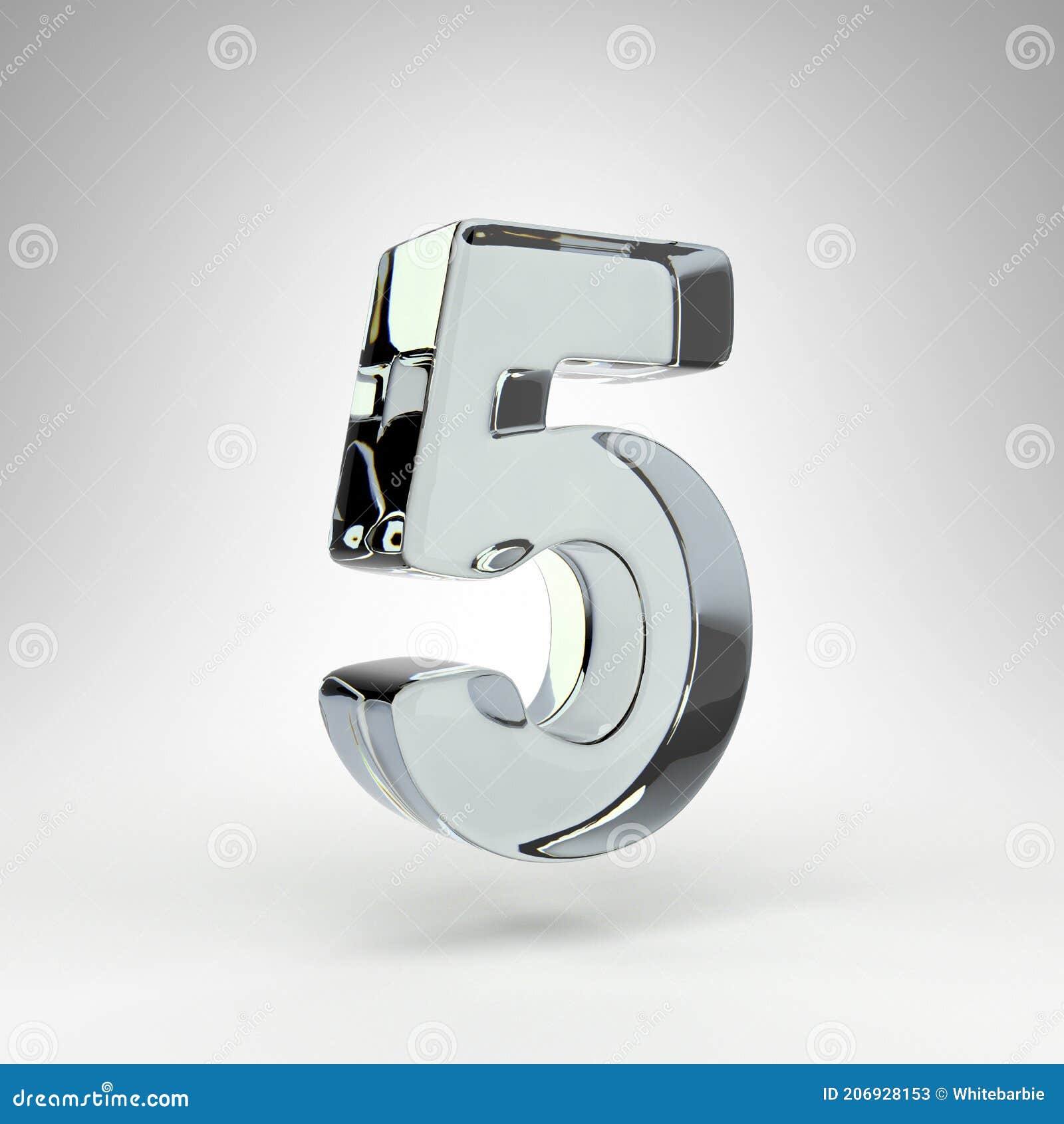 Number 5 on White Background. Camera Lens Transparent Glass 3D Number ...