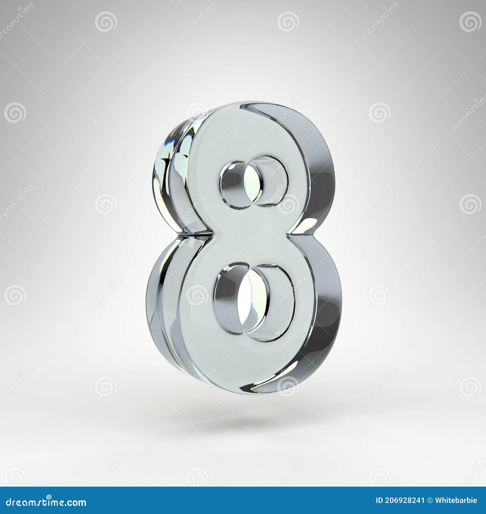Number 8 on White Background. Camera Lens Transparent Glass 3D Number ...