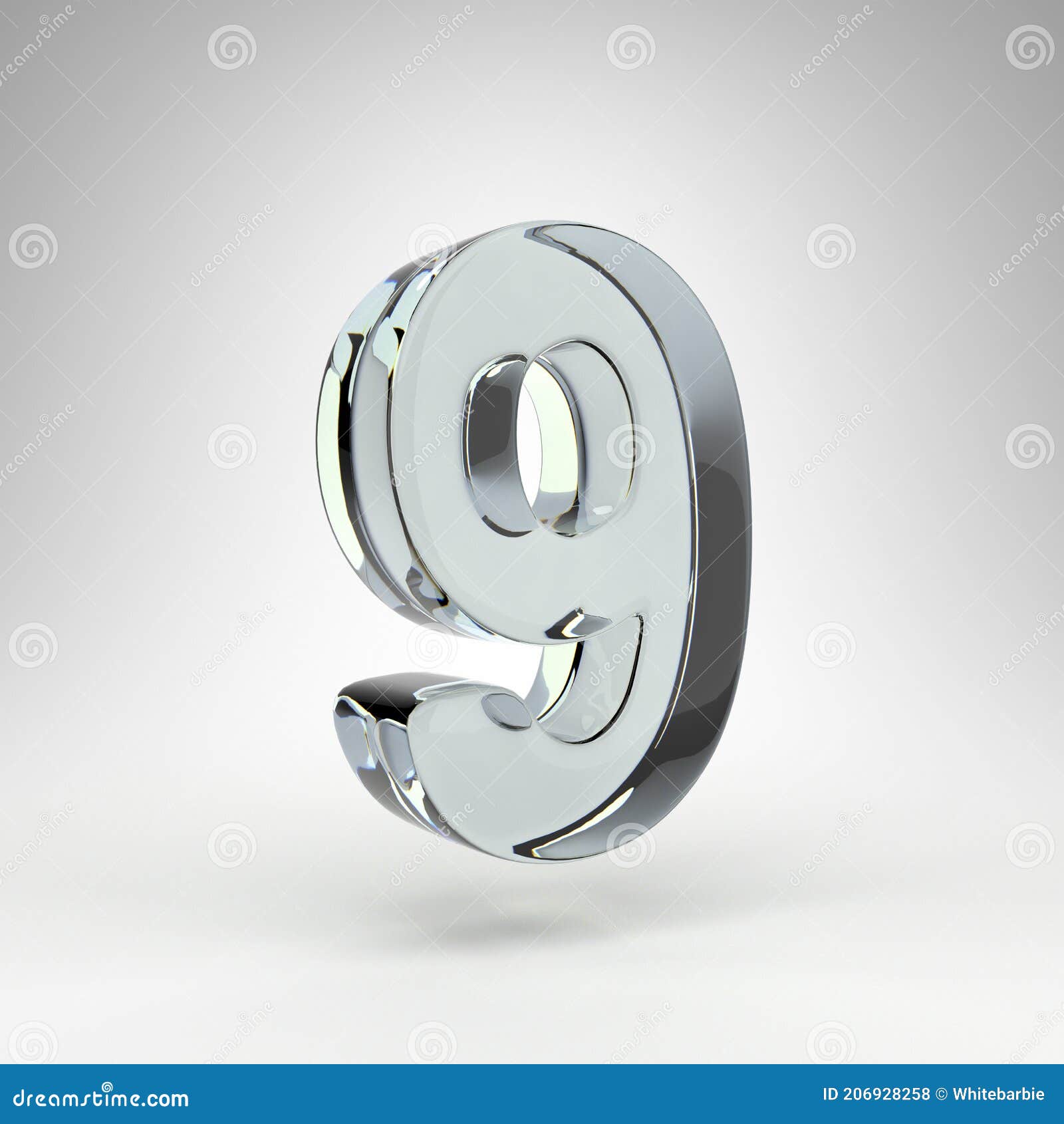 Number 9 on White Background. Camera Lens Transparent Glass 3D Number ...