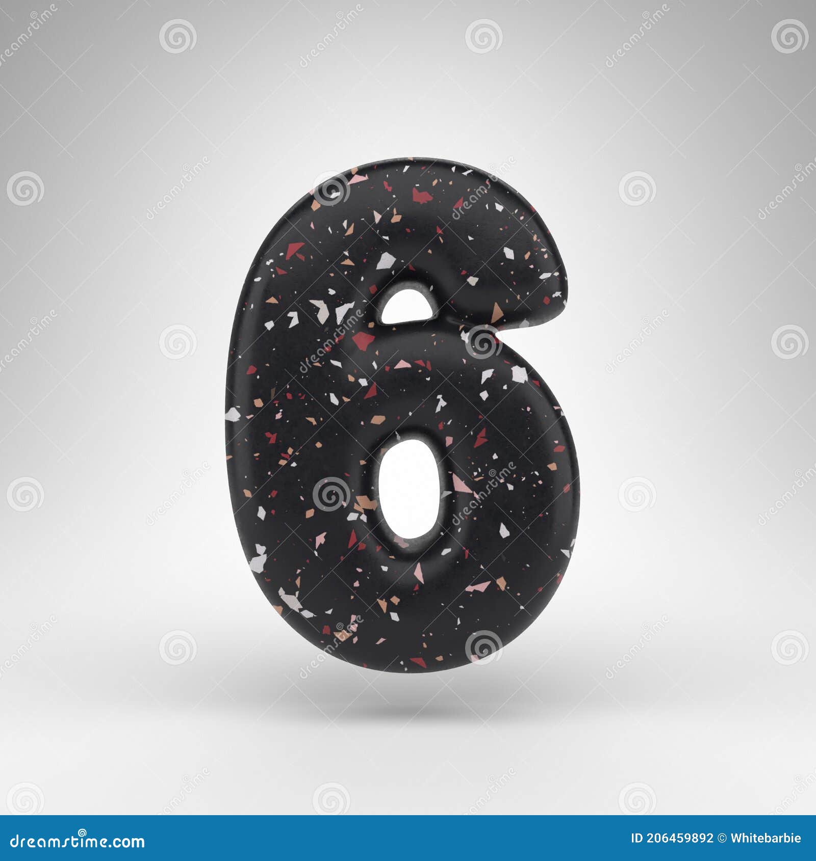Number 6 on White Background. 3D Number with Black Terrazzo Pattern ...