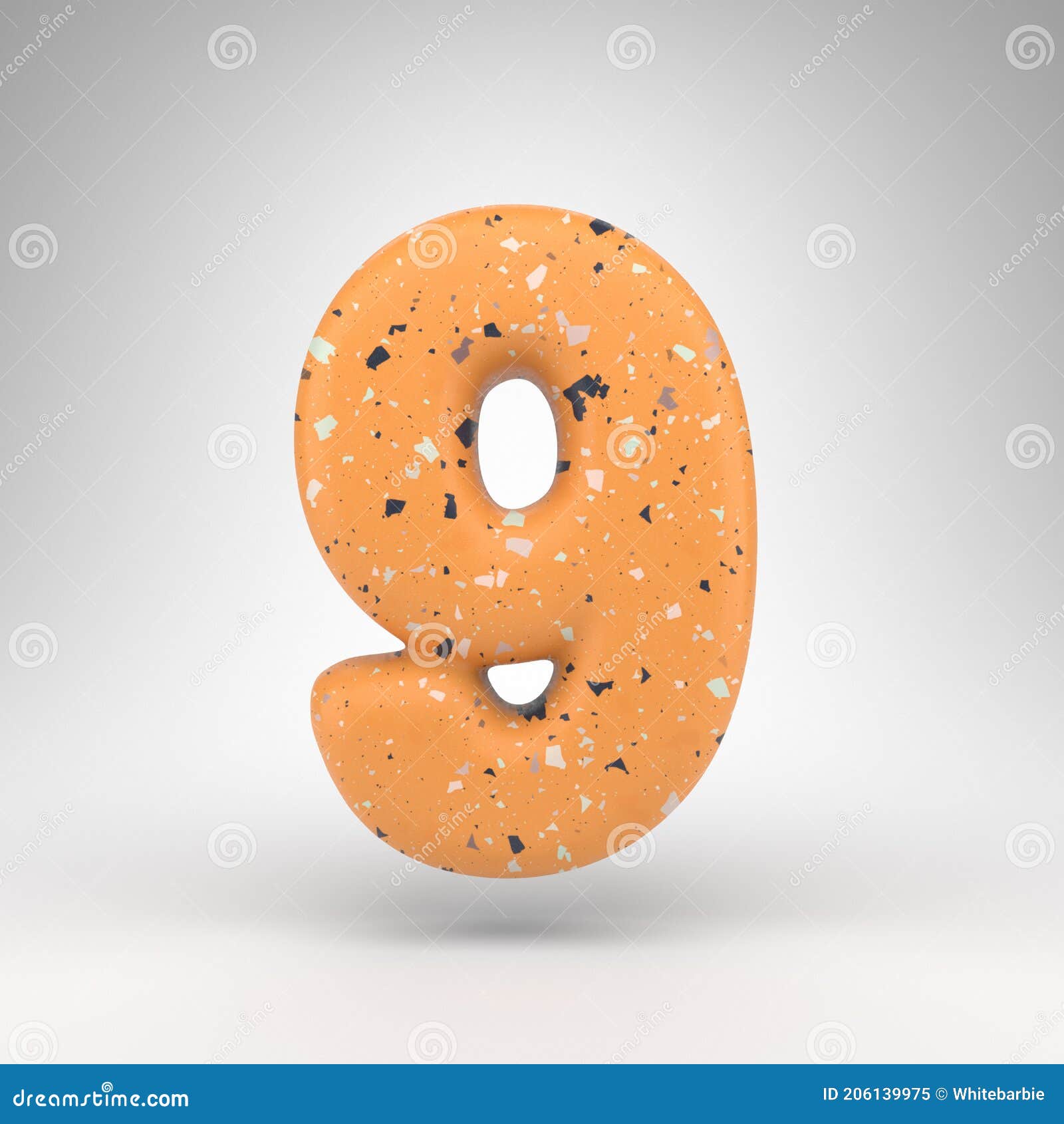 Number 9 on White Background. 3D Number with Orange Terrazzo Pattern ...