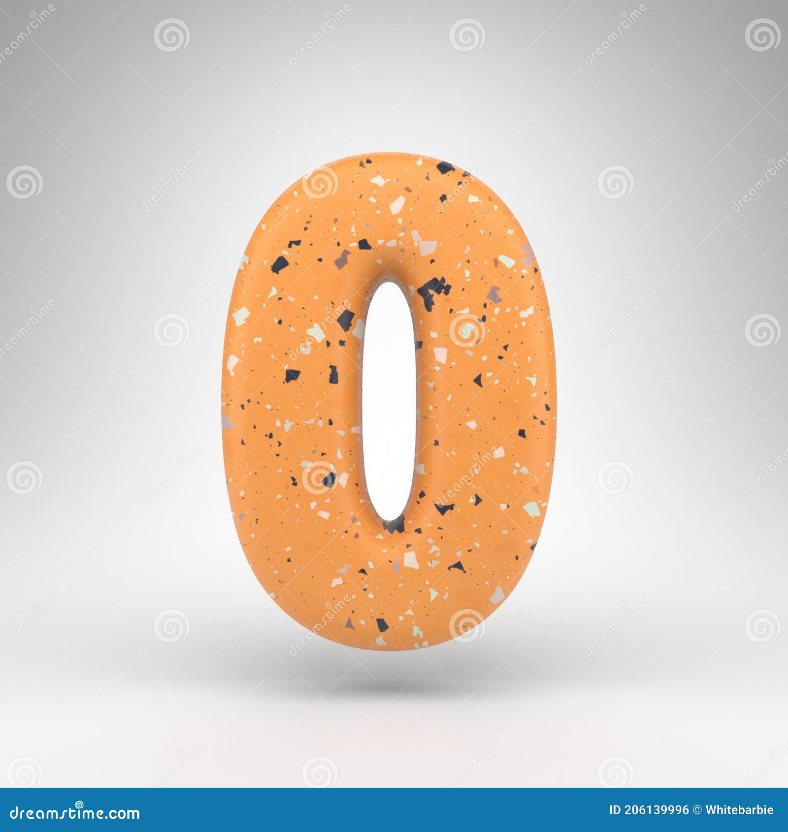 Number 0 on White Background. 3D Number with Orange Terrazzo Pattern ...