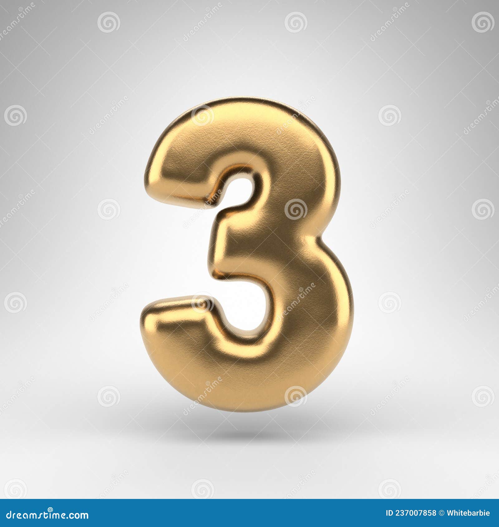 Number 3 on White Background. Golden 3D Number with Gloss Metal Texture ...