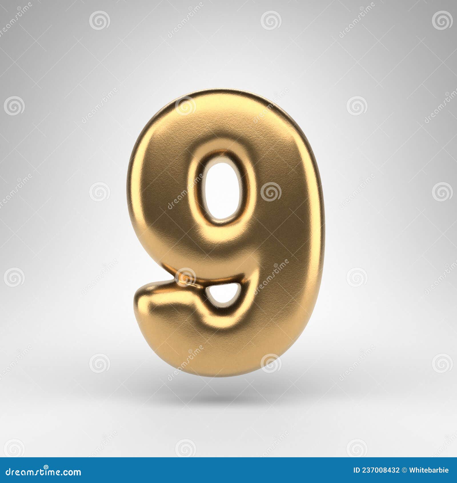 Number 9 on White Background. Golden 3D Number with Gloss Metal Texture ...