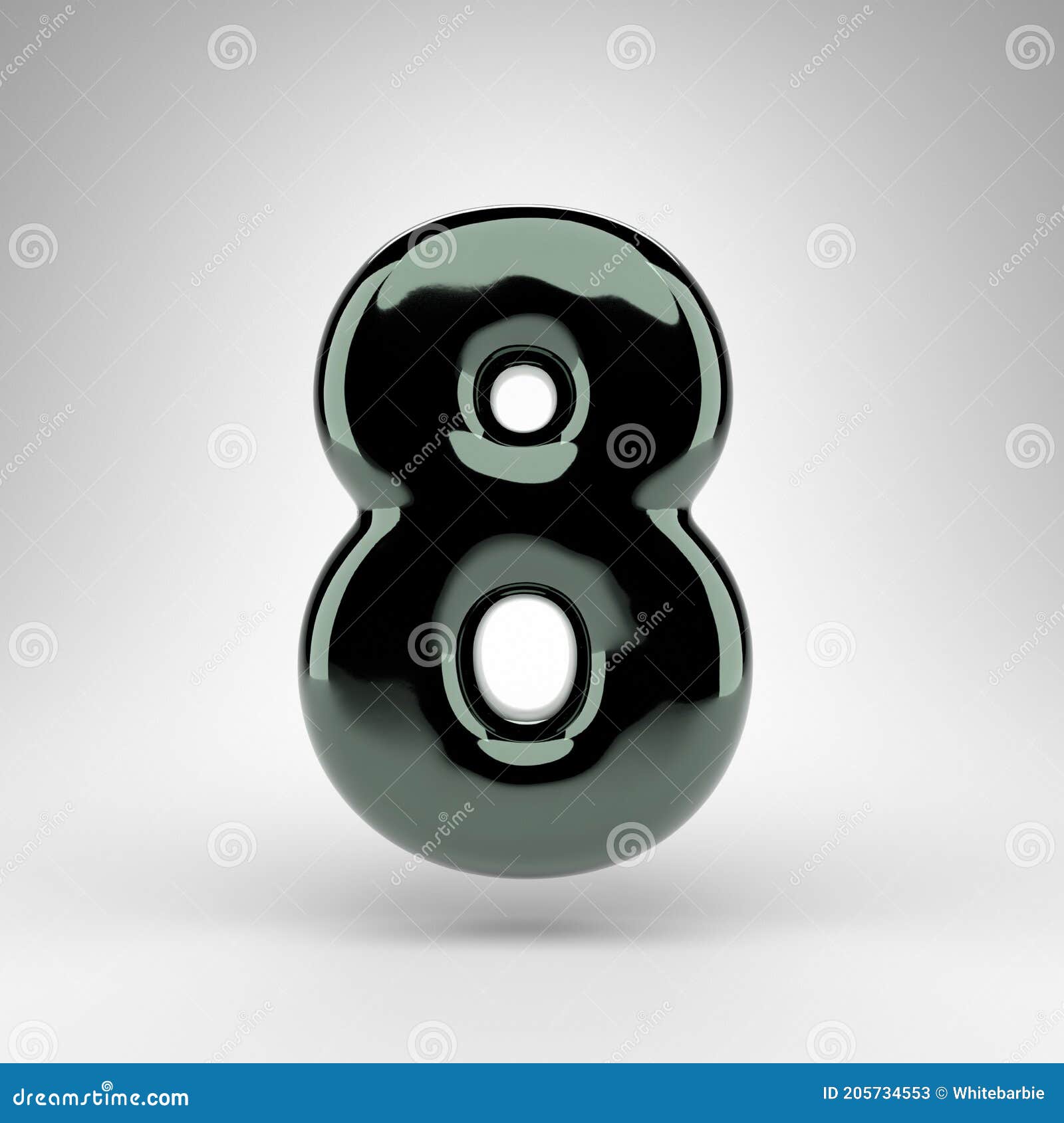 Number 8 on White Background. Green Chrome 3D Number with Glossy ...