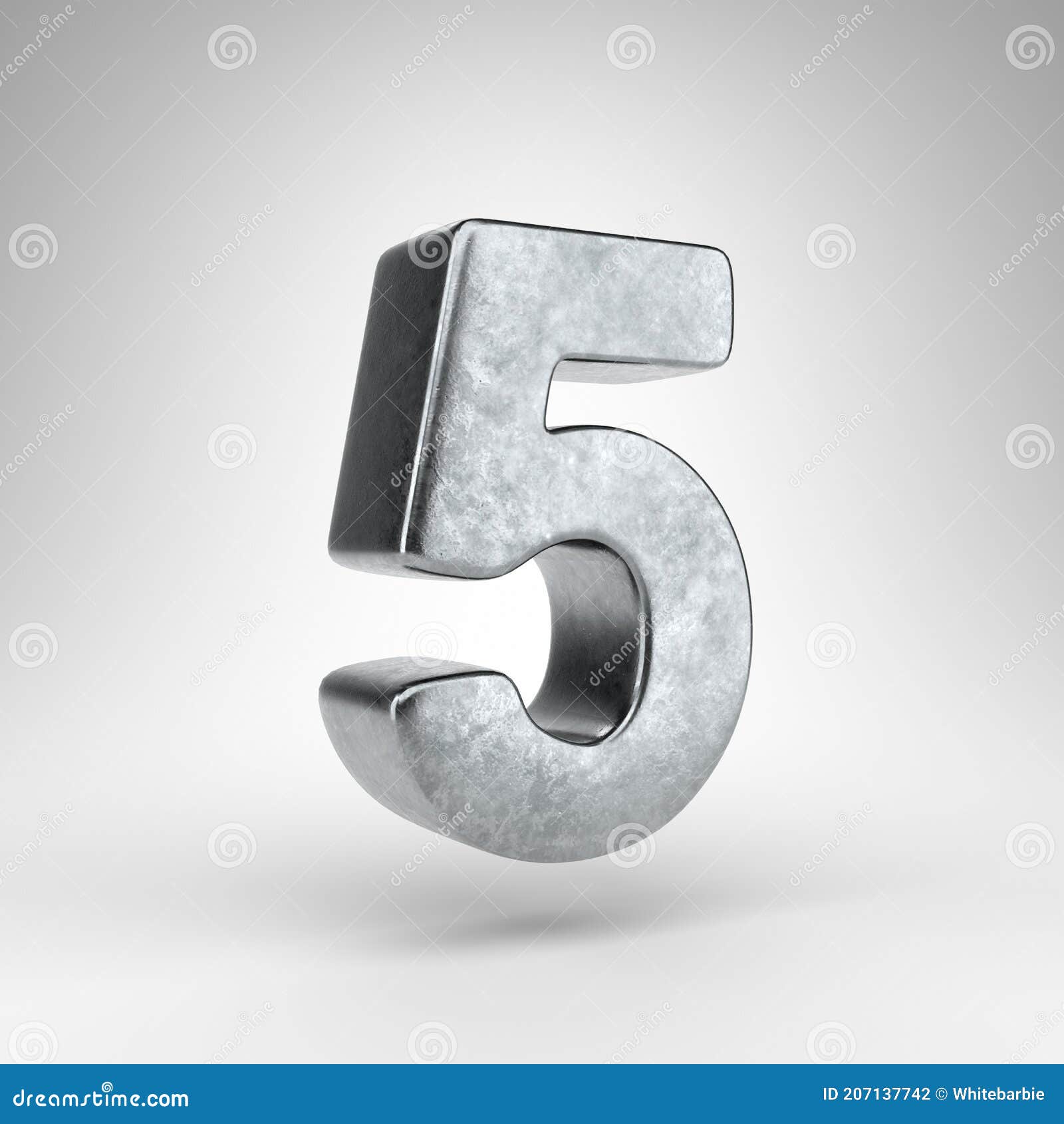 Number 5 on White Background. Gun Metal 3D Number with Rough Metal ...