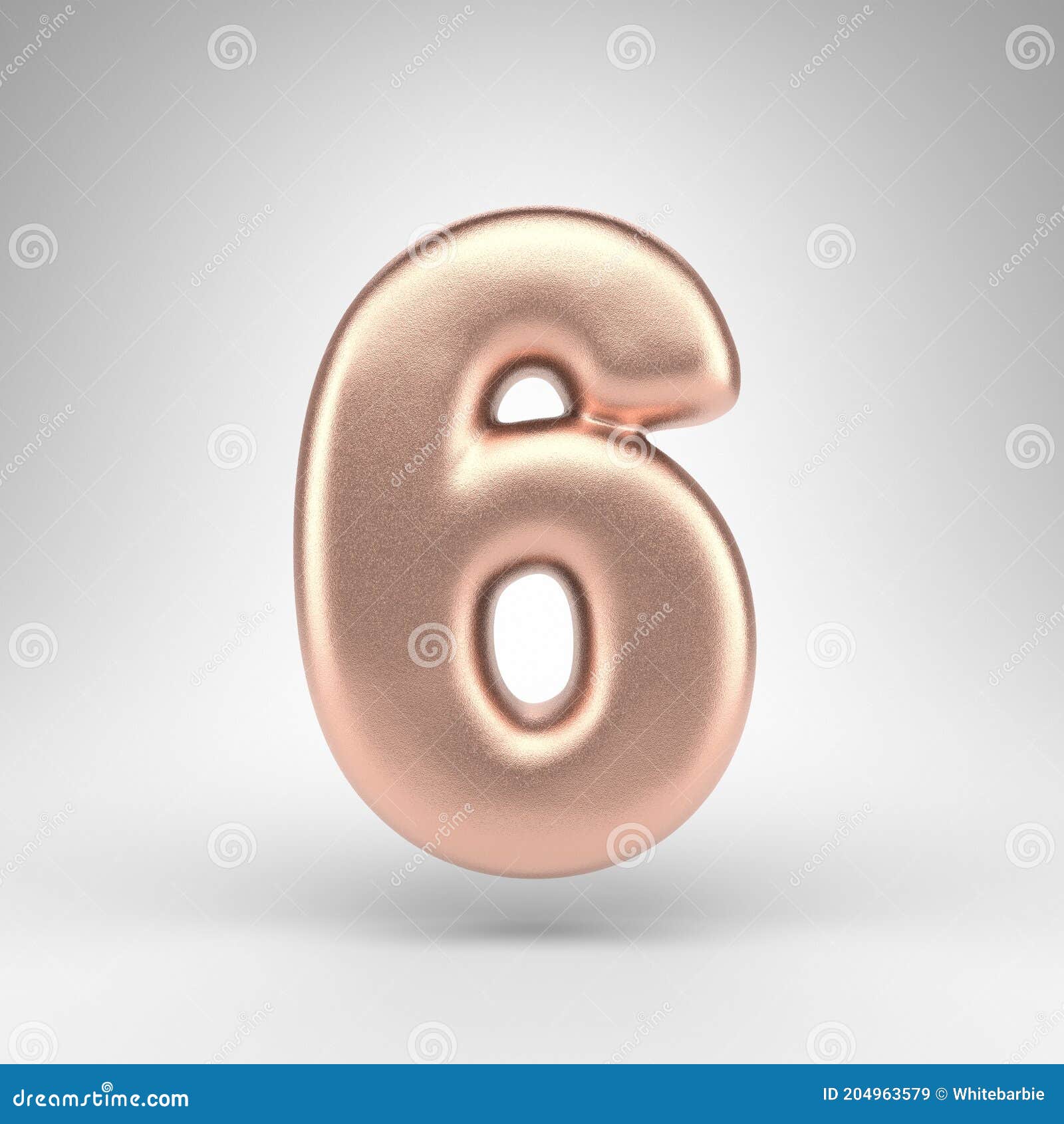 Number 6 on White Background. Matte Copper 3D Number with Shiny ...