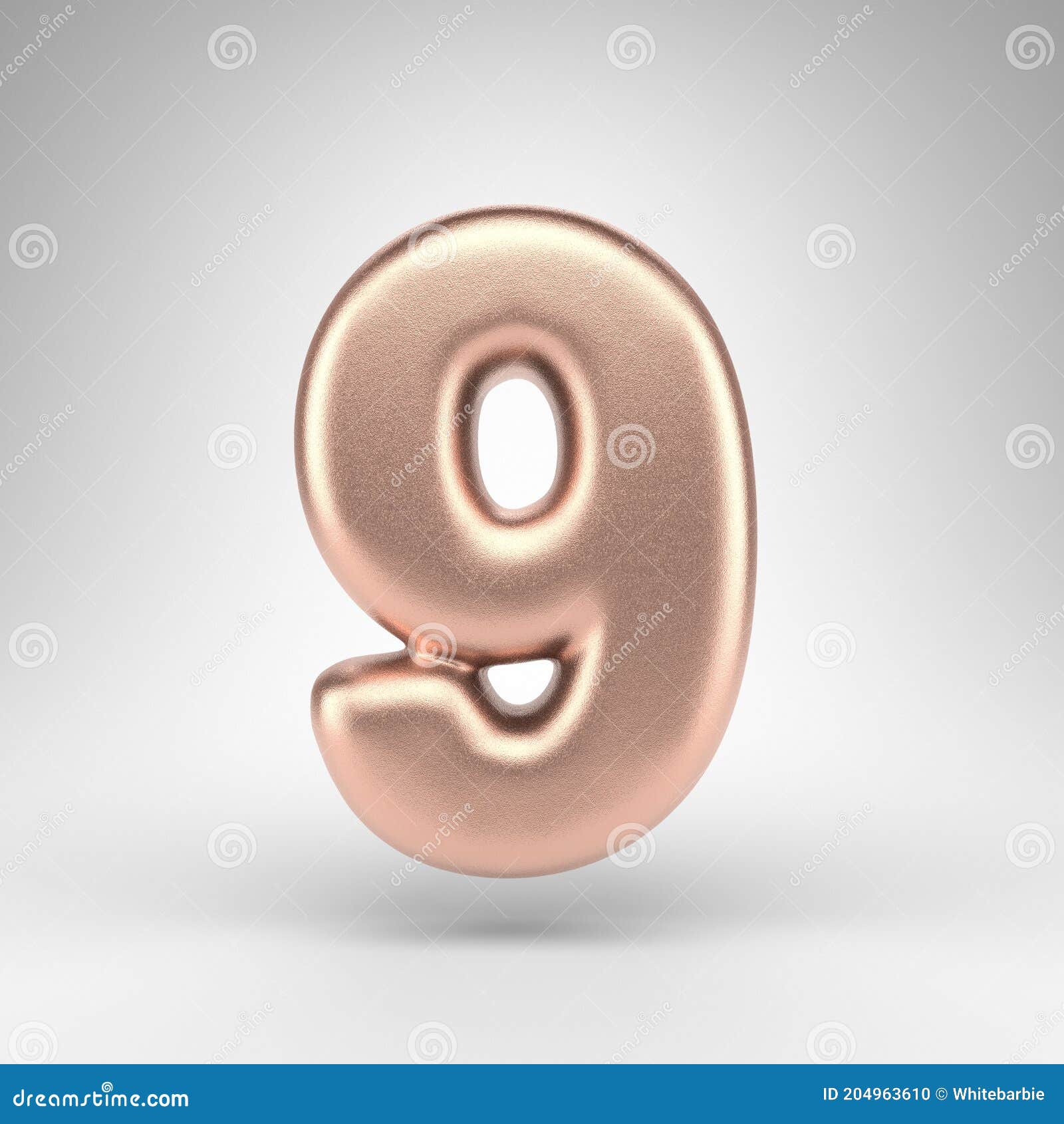 Number 9 On White Background. Matte Copper 3D Number With Shiny ...