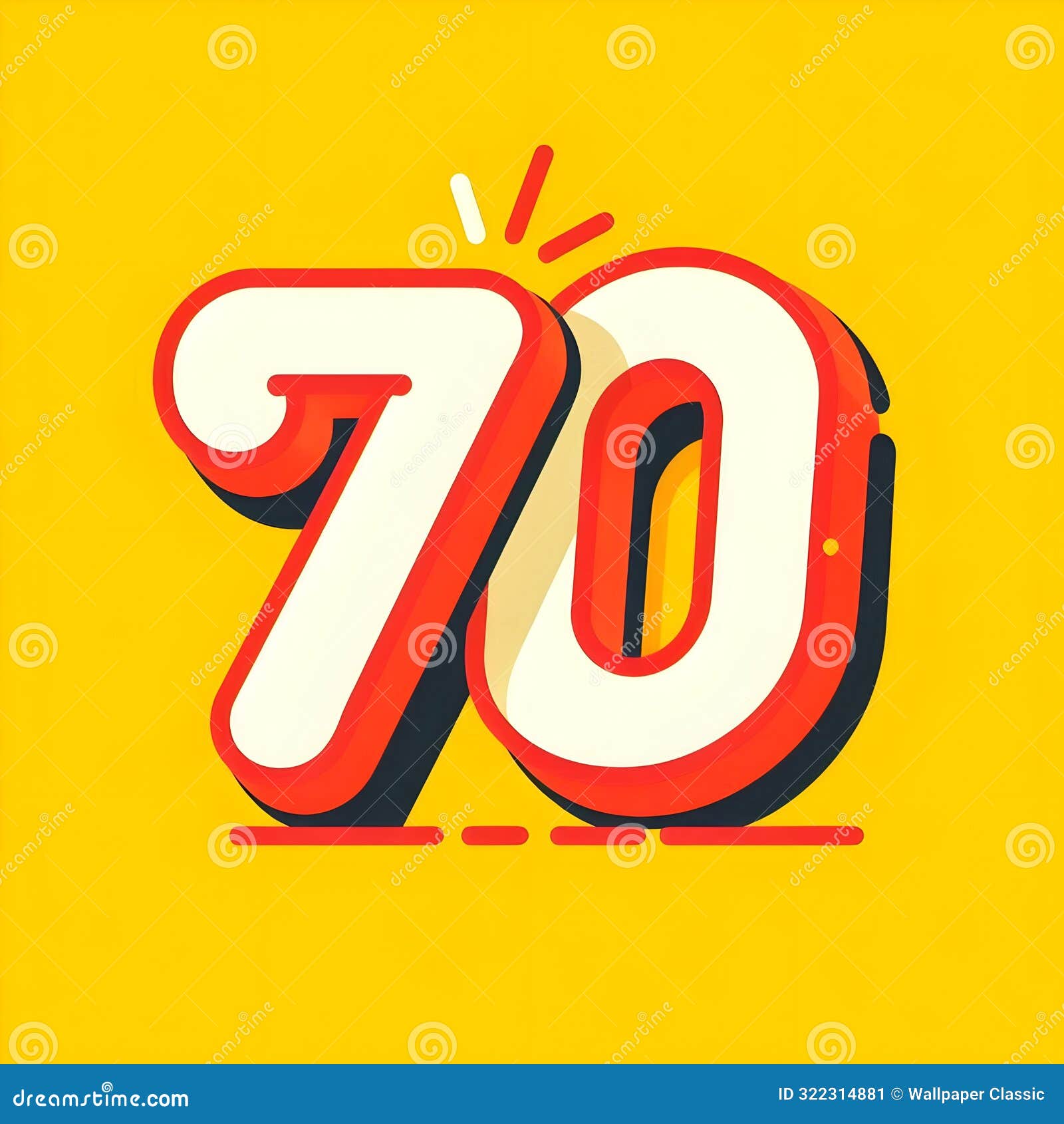 Number 70 White with Background Yellow Stock Illustration ...