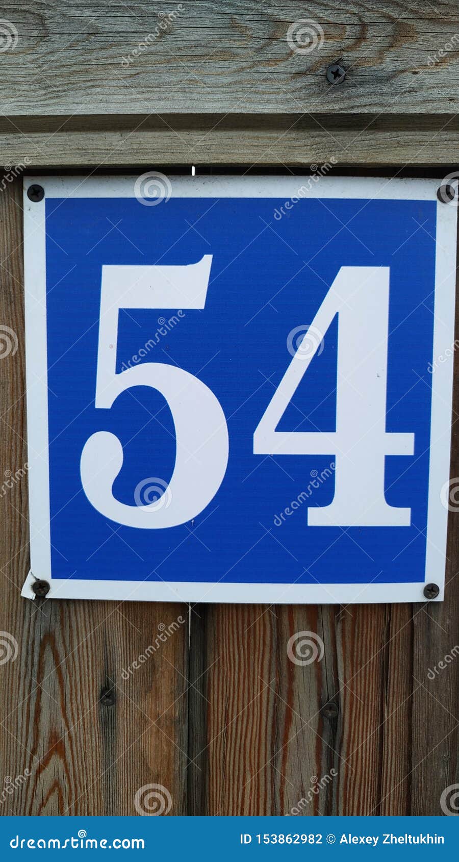 The Number 54 is White in Blue Frame. Close-up Stock Photo - Image of ...