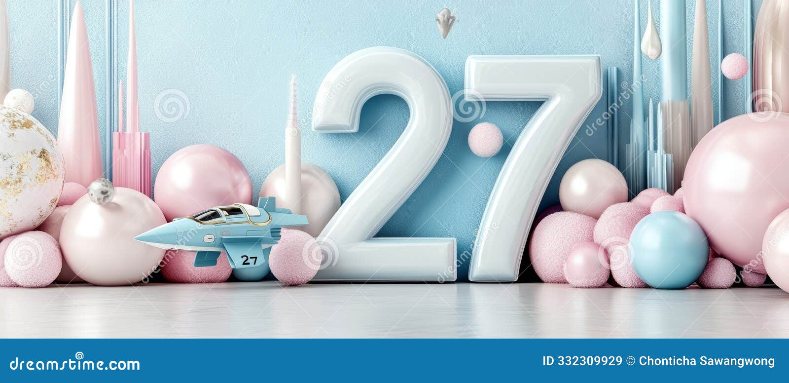 Number 27 in White, Blue and Pink Balloons Stock Illustration ...