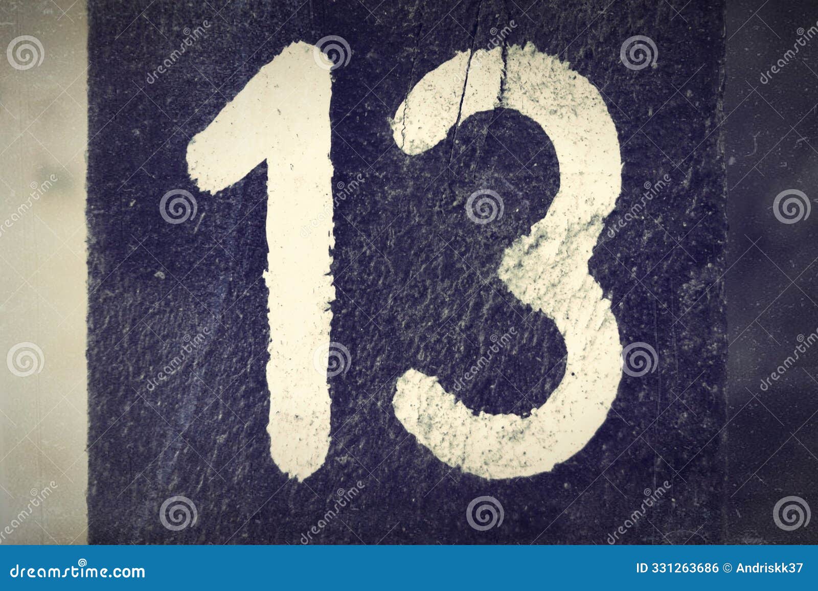Number 13, White Number on a Dark Background. Black and White Old Photo ...