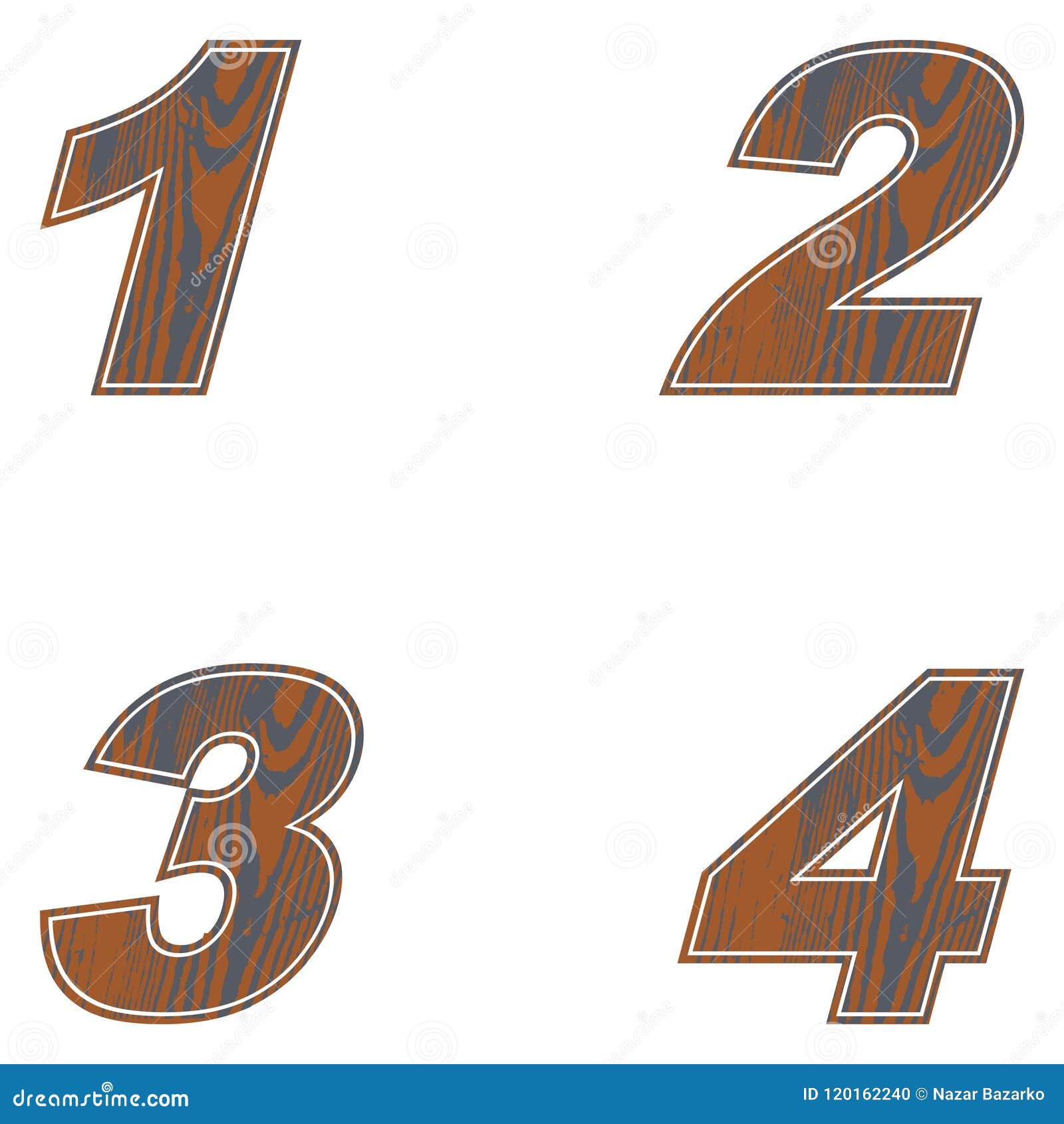 Number 1, 2, 3, 4. Wood Design Vector Stock Illustration - Illustration ...