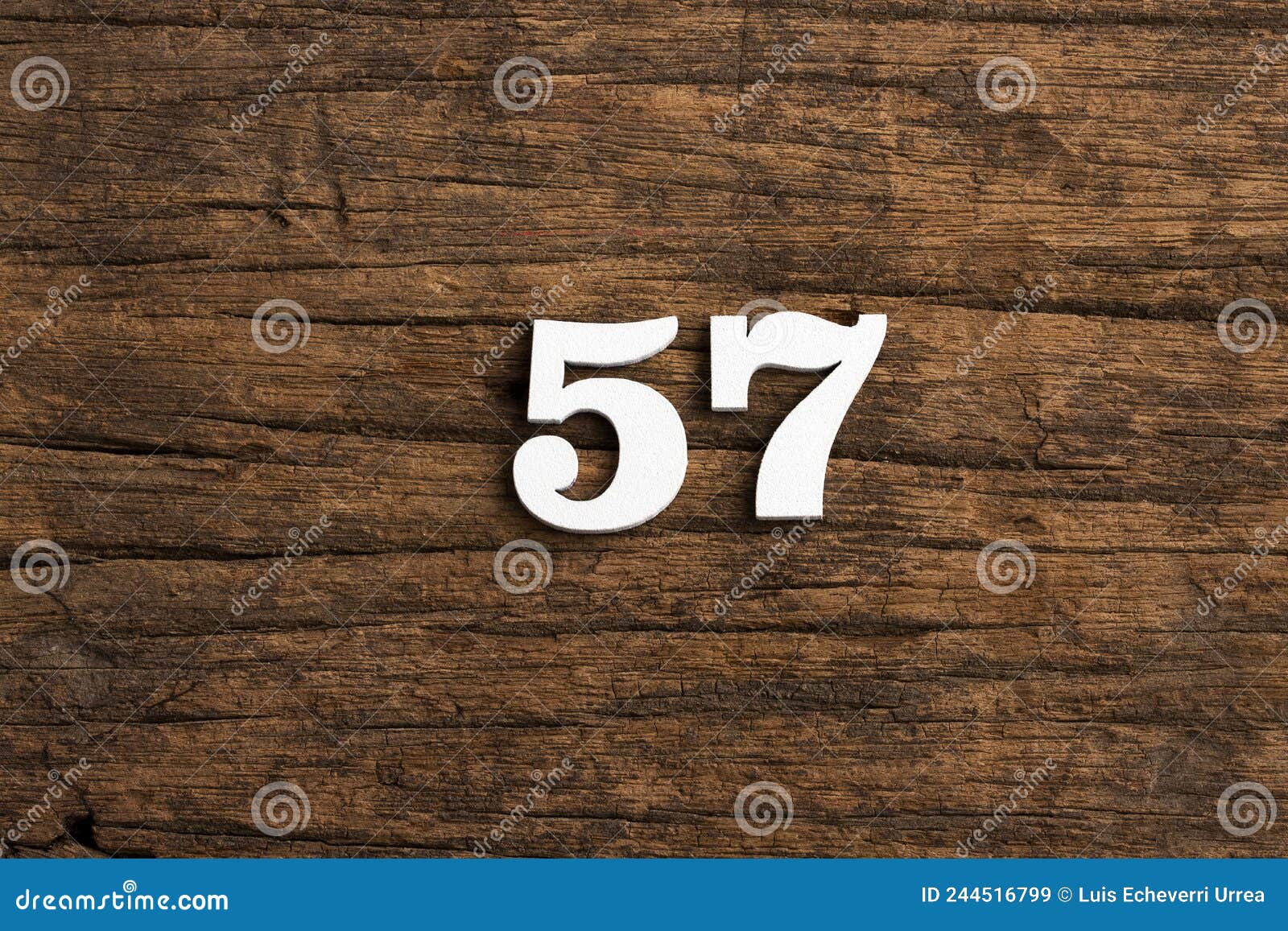 Number 57 in Wood, Isolated on Rustic Background Stock Image - Image of ...