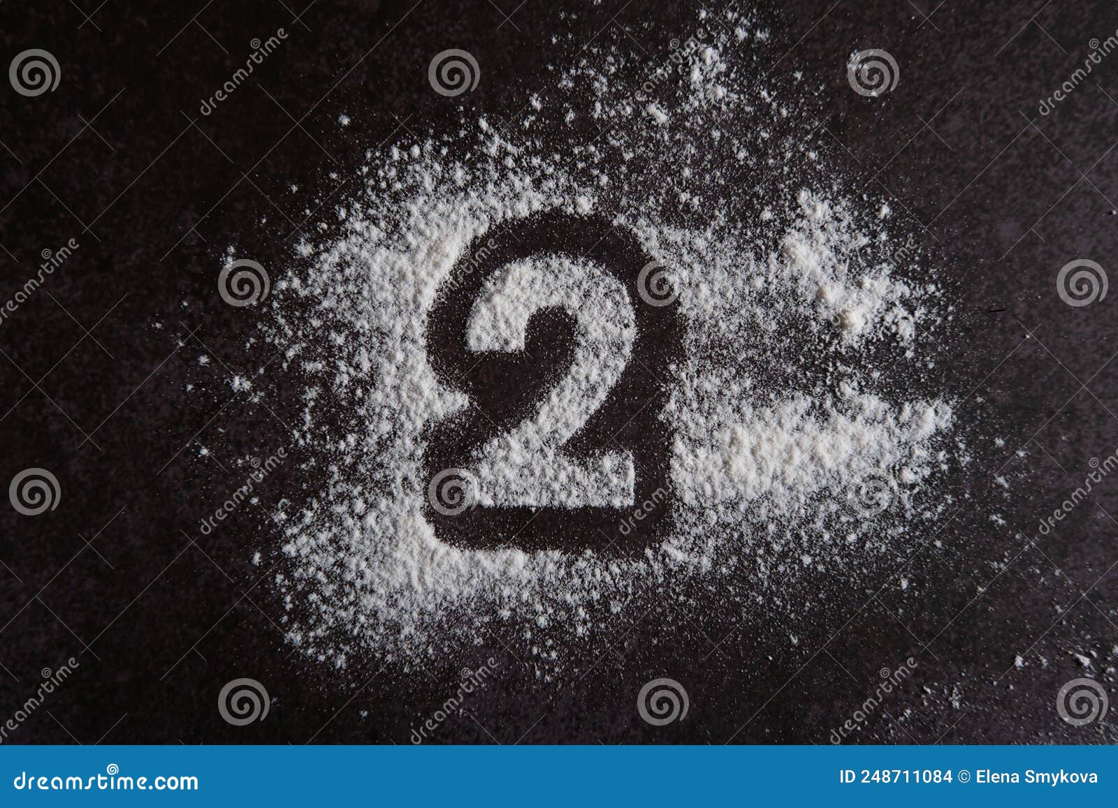 The Number 2 is Written on Scattered White Flour through a Stencil ...