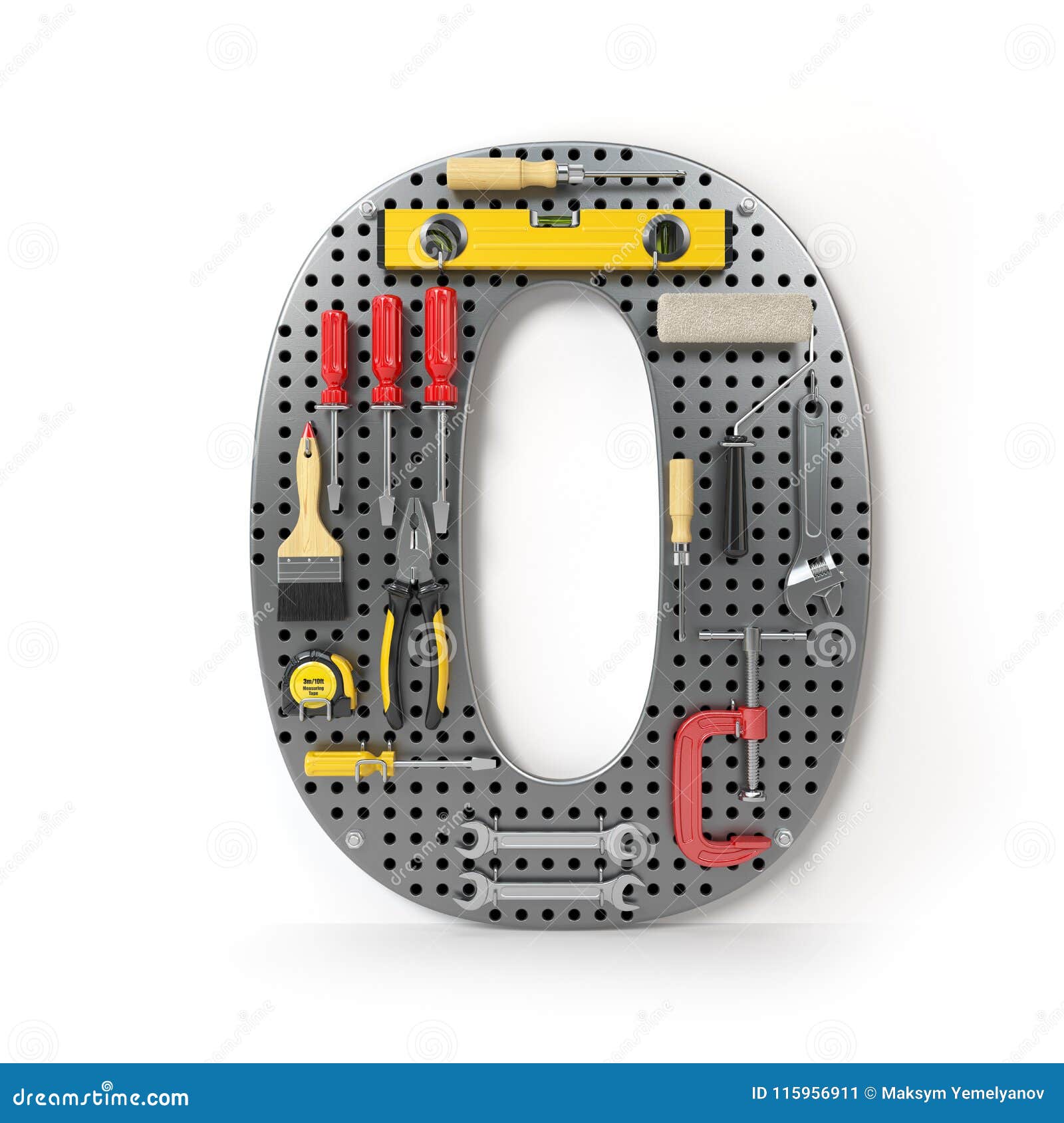 Number 0 Zero. Alphabet from the Tools on the Metal Pegboard Iso Stock ...