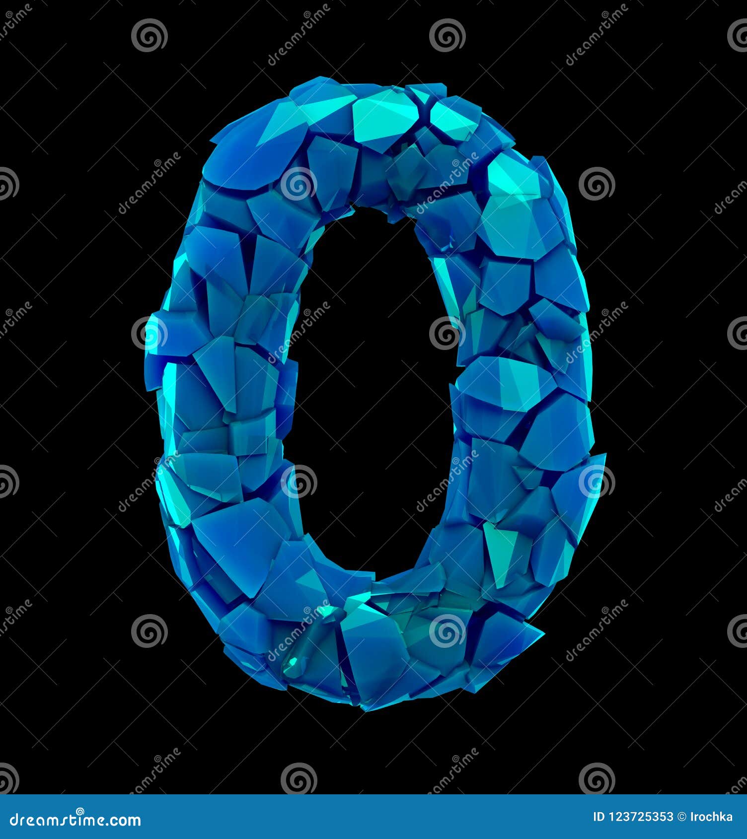 Number Zero 0 Made of Broken Plastic Blue Color Isolated Black ...