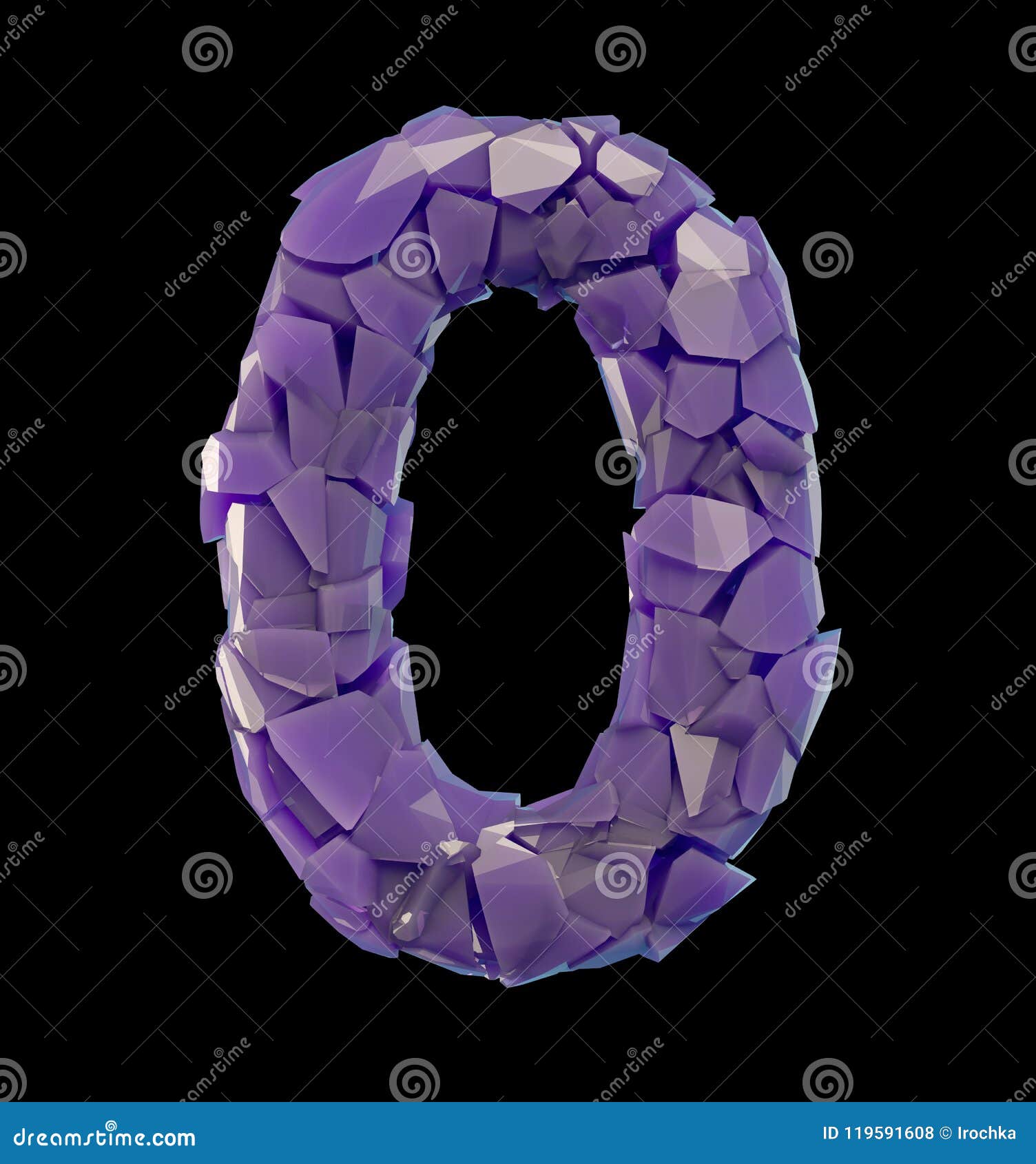 Number Zero 0 Made of Broken Plastic Purple Color Isolated Black ...