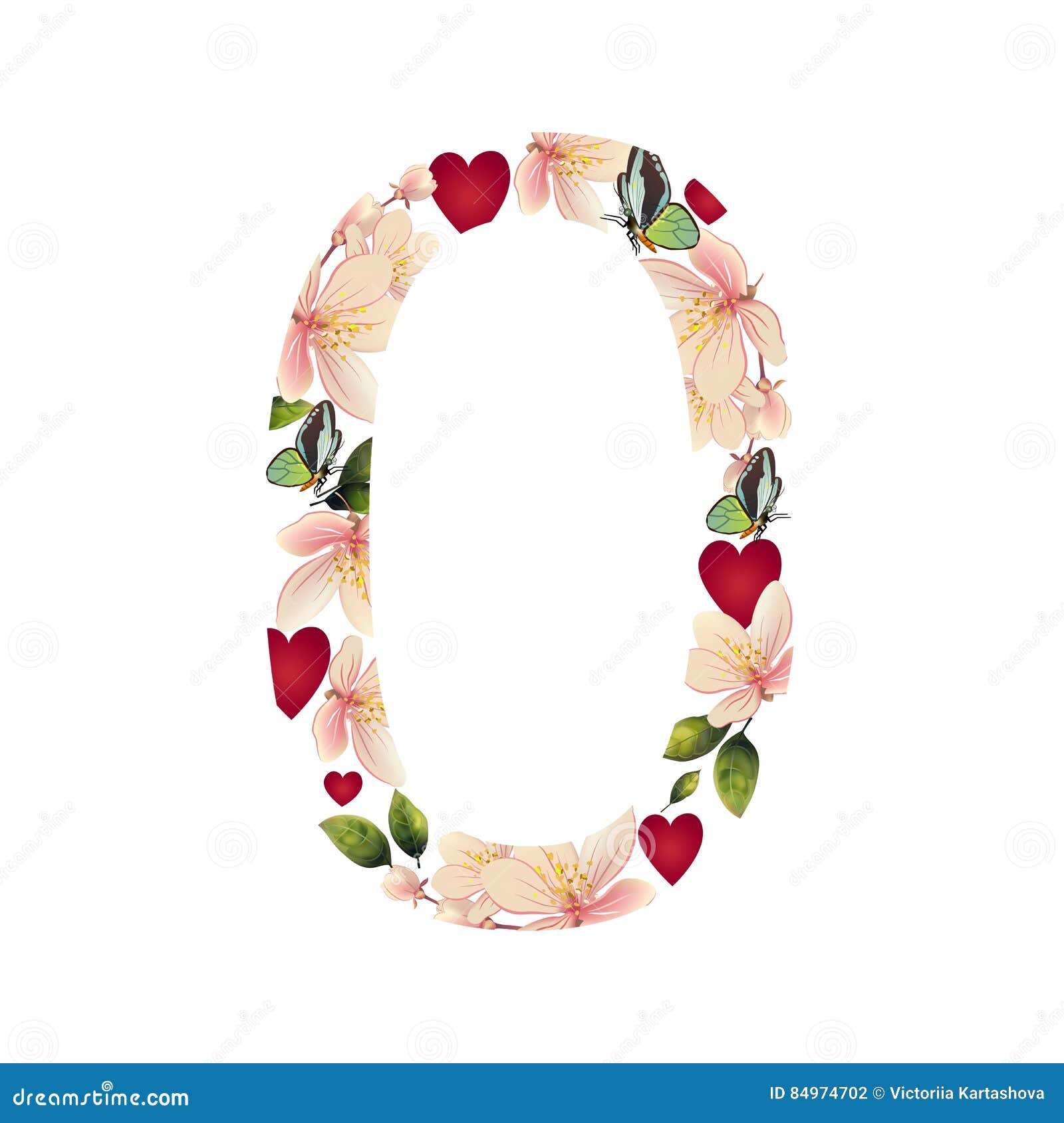 Number zero with flowers stock vector. Illustration of zero - 84974702