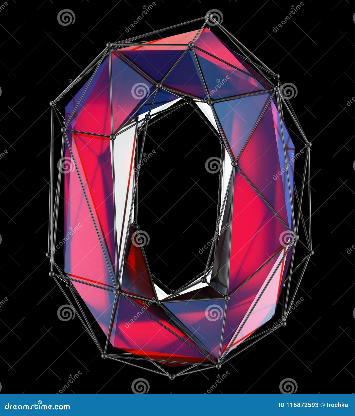Number 0 Zero in Low Poly Style Red Color Isolated on Black Background ...