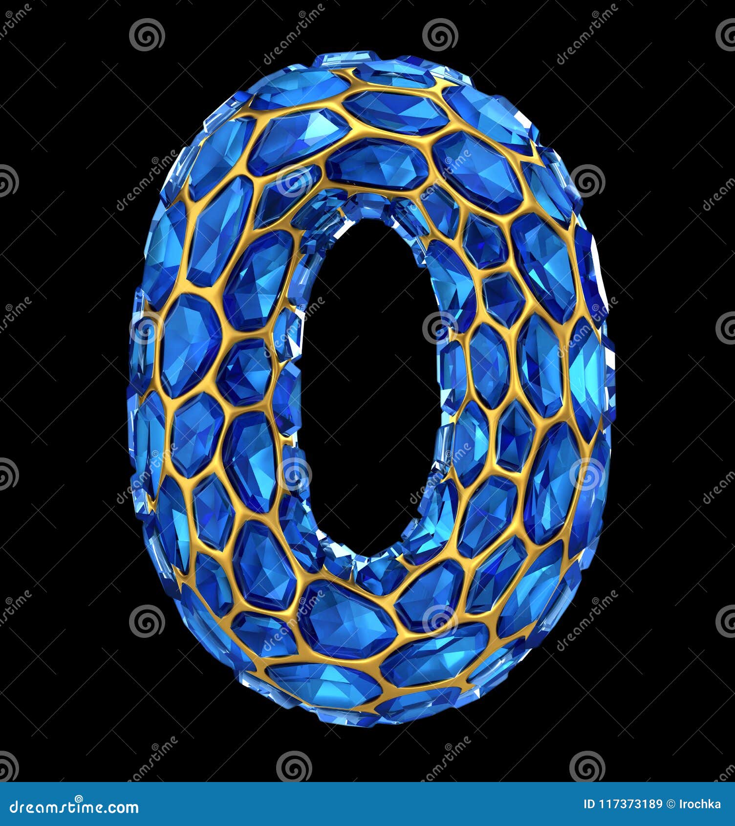 Number 0 Zero Made of Blue Diamond Isolated on Black Background. 3d ...