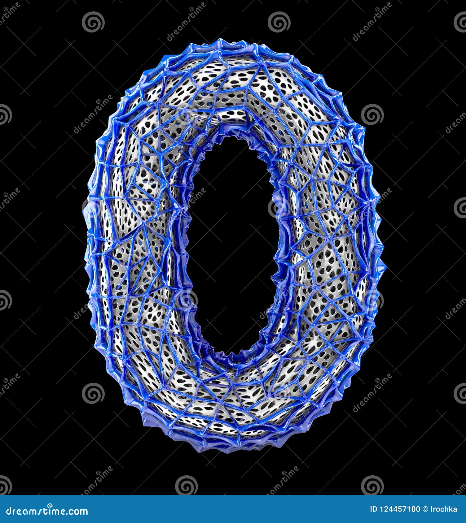 Number 0 Zero Made of Blue Plastic with Abstract Holes Isolated on ...