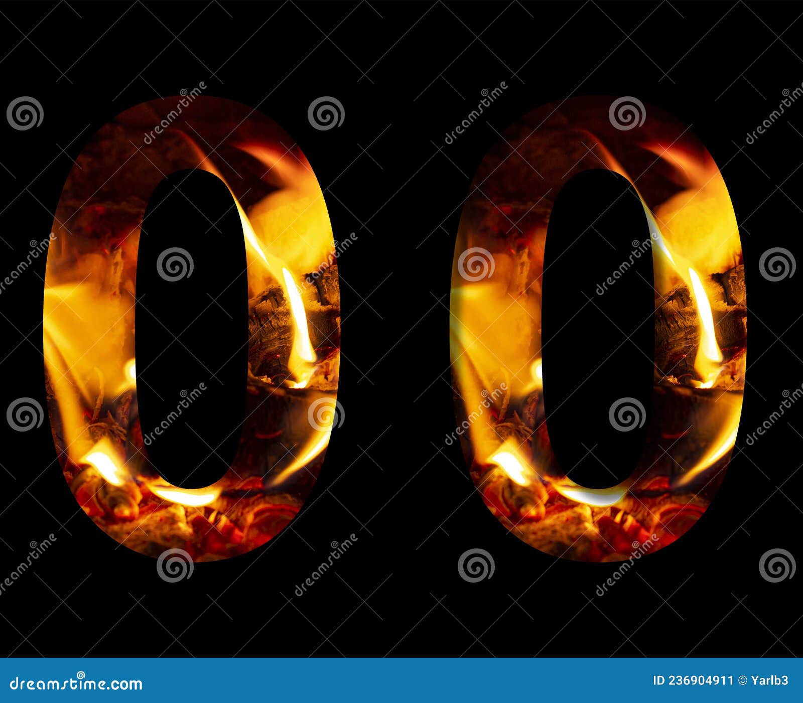 The Number Zero, 0 Made from Fire and Burning Wood on a Black ...