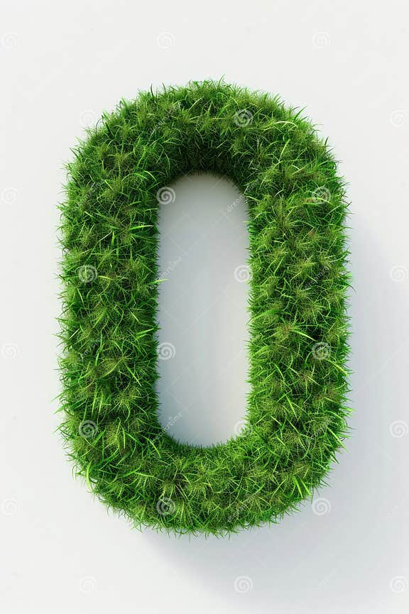 The Number Zero or 0 is Made of Grass, 3D Render, with a White ...