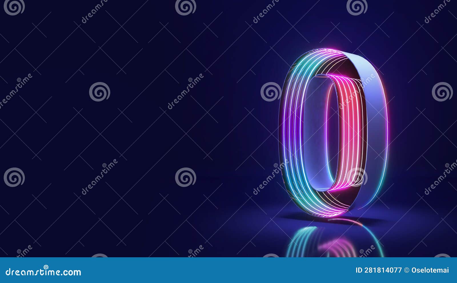 Number Zero Sci-fi Style Neon Lights on Dark Blue Background,3d Rendering Stock Illustration ...