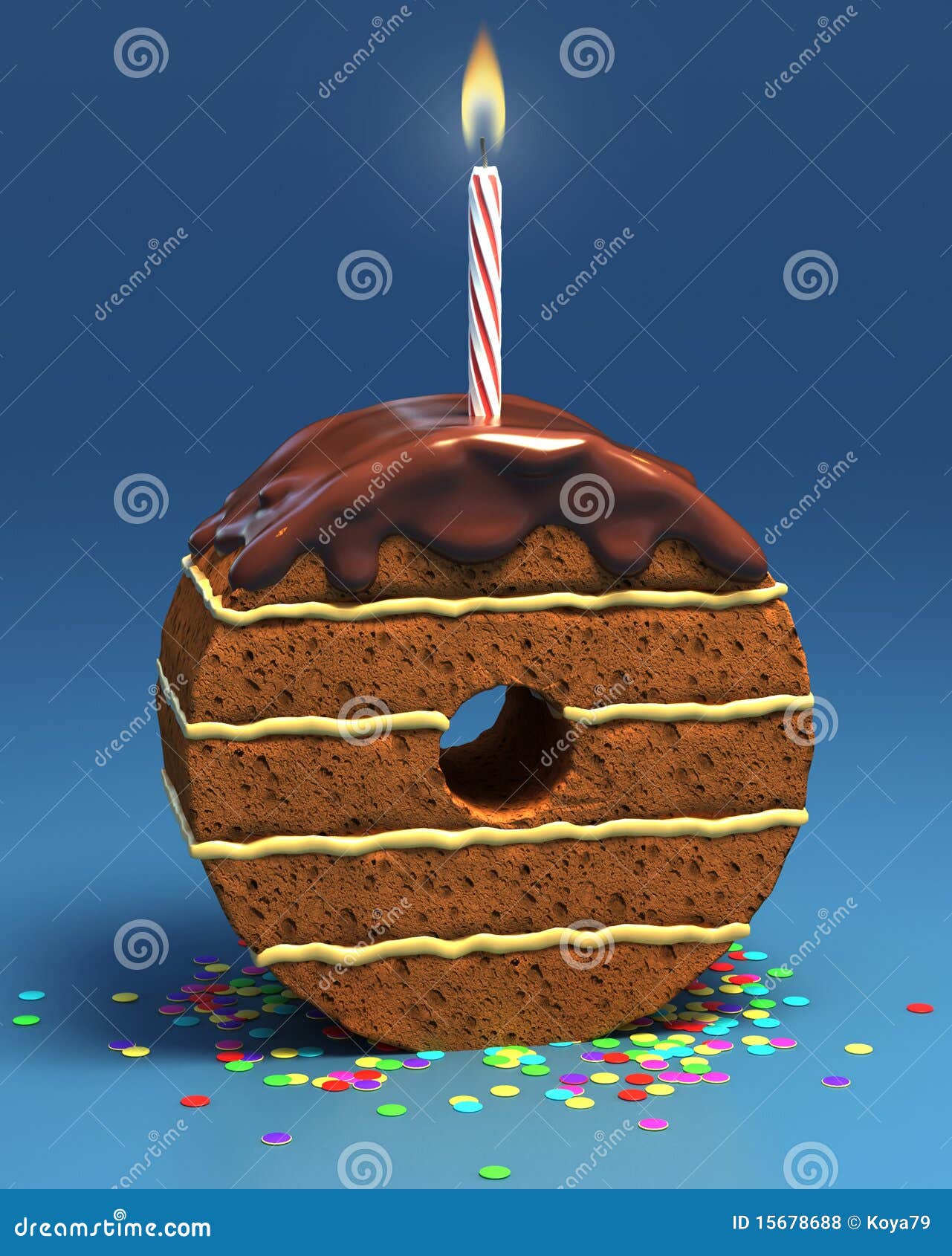 Number Zero Shaped Birthday Cake with Candle Stock Illustration ...
